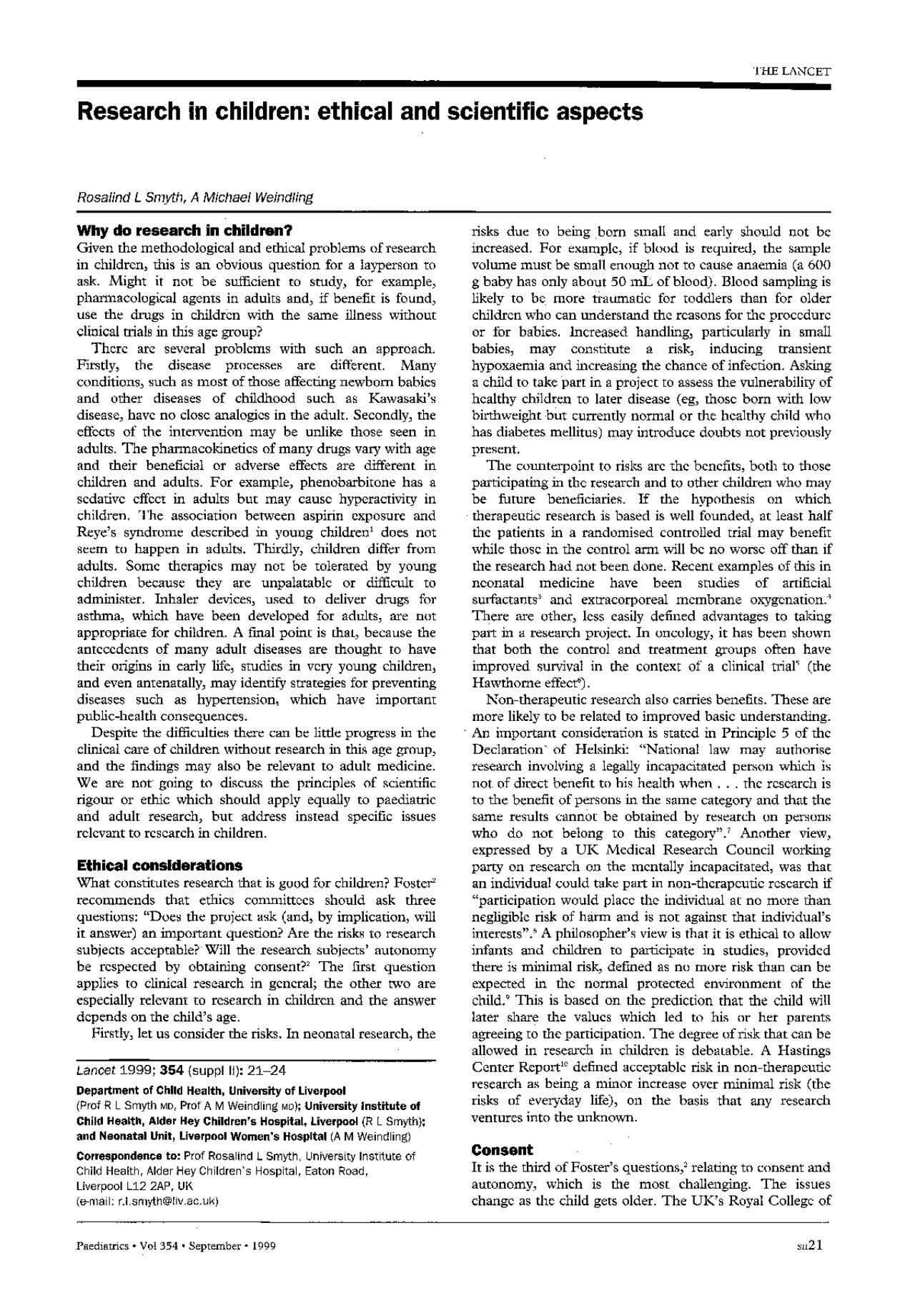 Research in children ethical and scientific aspects - Docsity