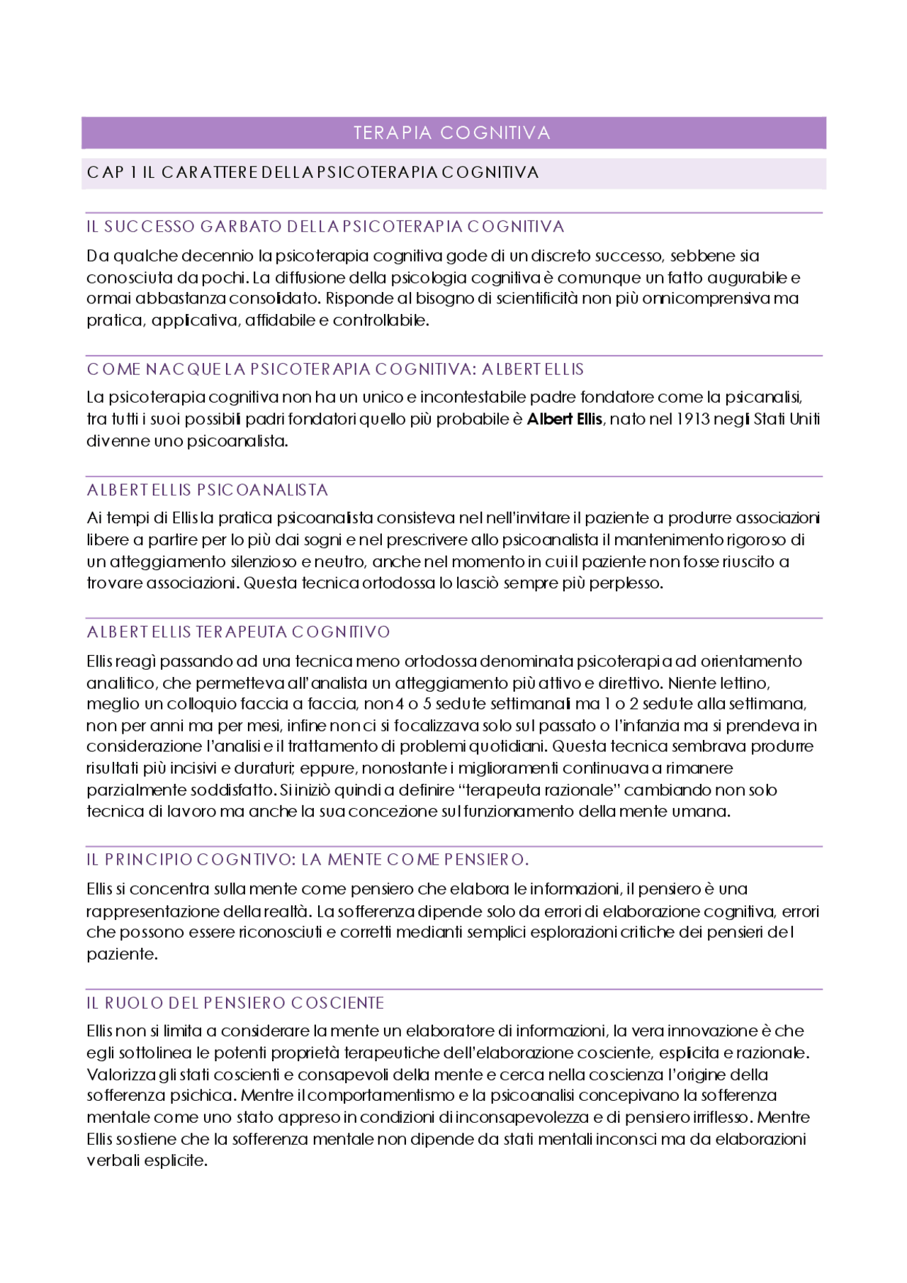 Sintesi Terapia Cognitiva Docsity