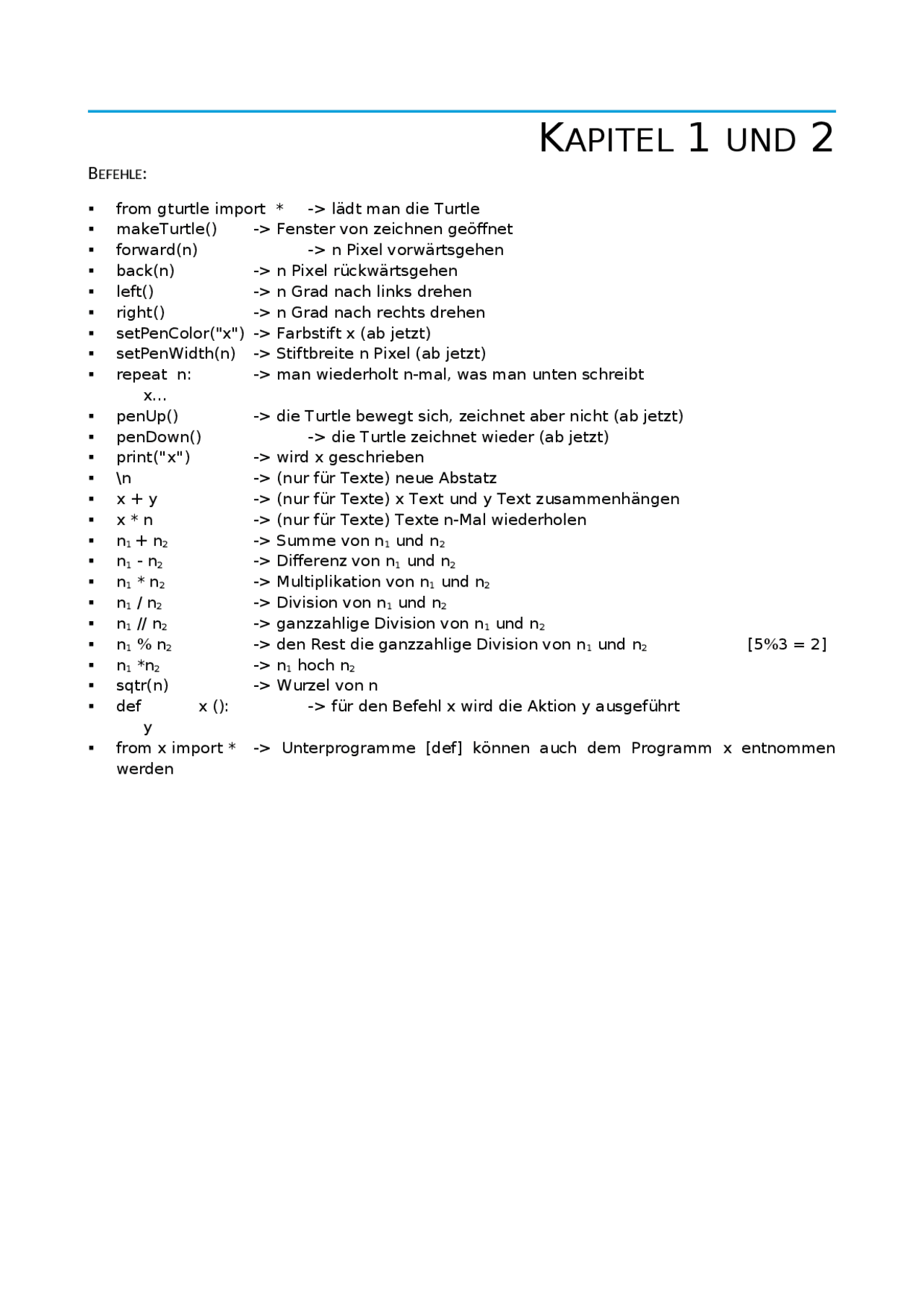 Befehle Kapitel 1 And 2 Informatik Programmiere Und Robotik Docsity