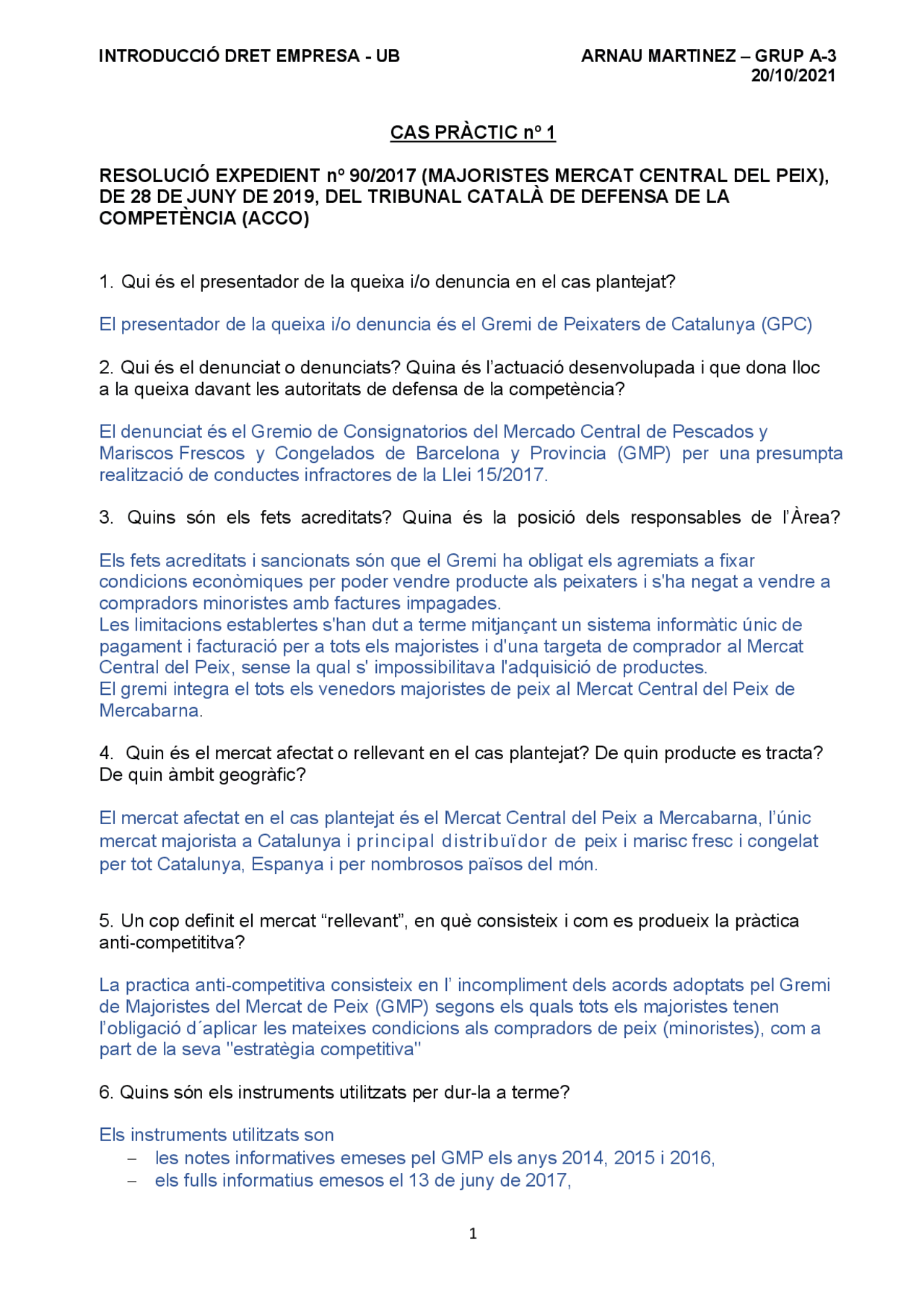 CAS PRACTIC 1 - RESOLUCIO EXPEDIENT nº 902017 - Docsity