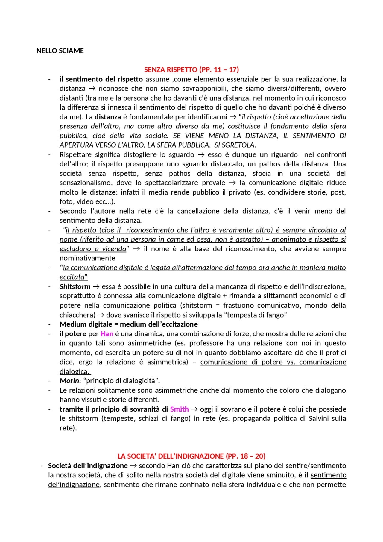 Nello Sciame Riassunto Libro Docsity