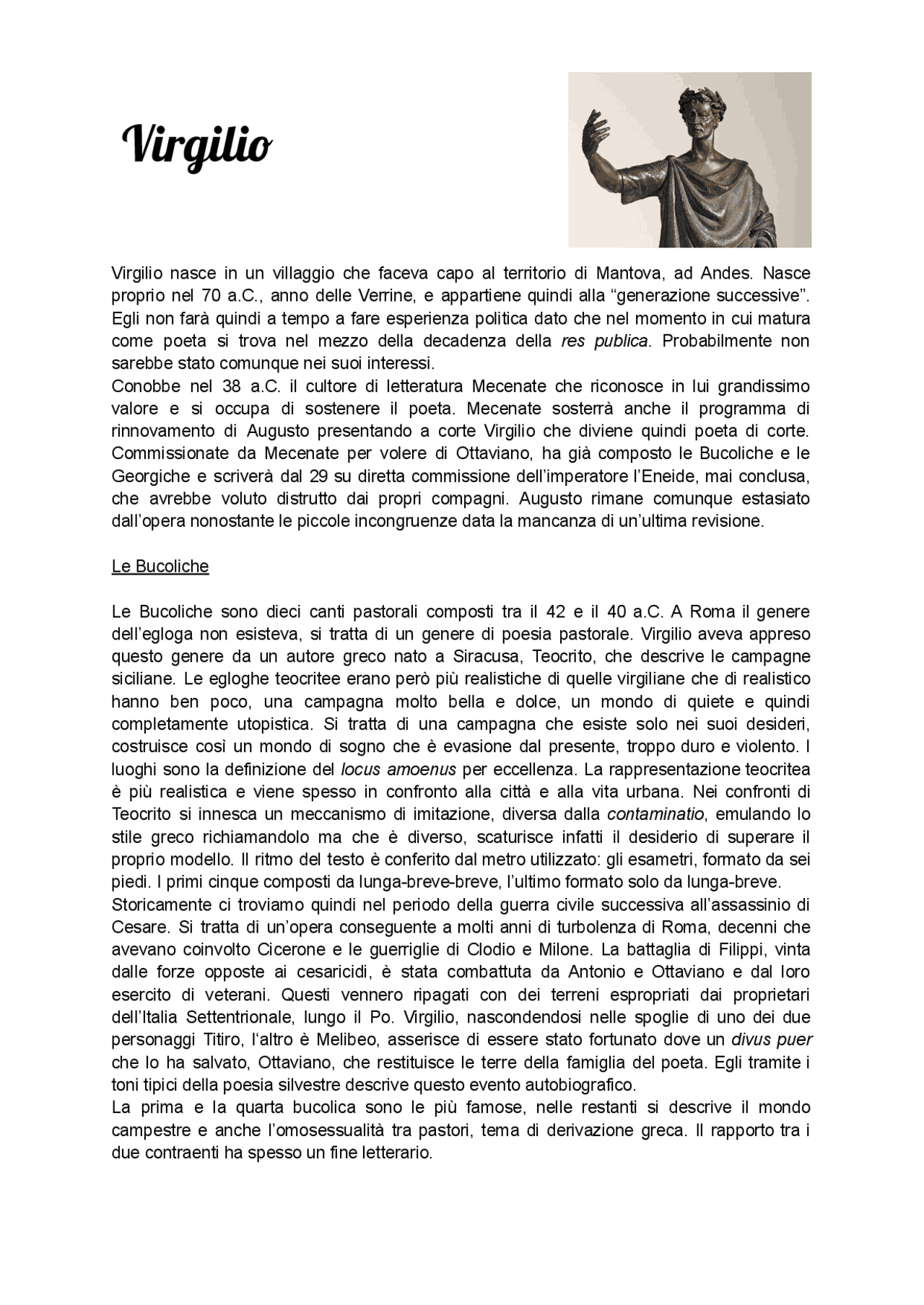 Virgilio Vita E Opere Docsity