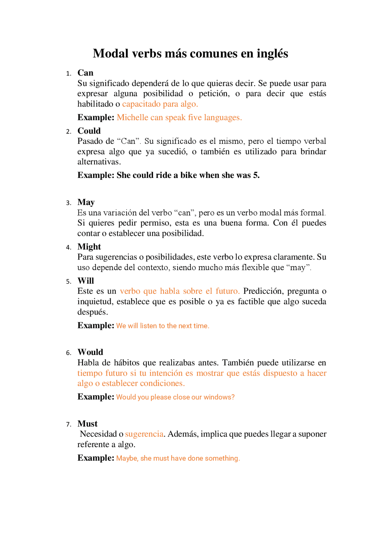 MODAL VERBS IN ENGLISH | Apuntes de Inglés | Docsity