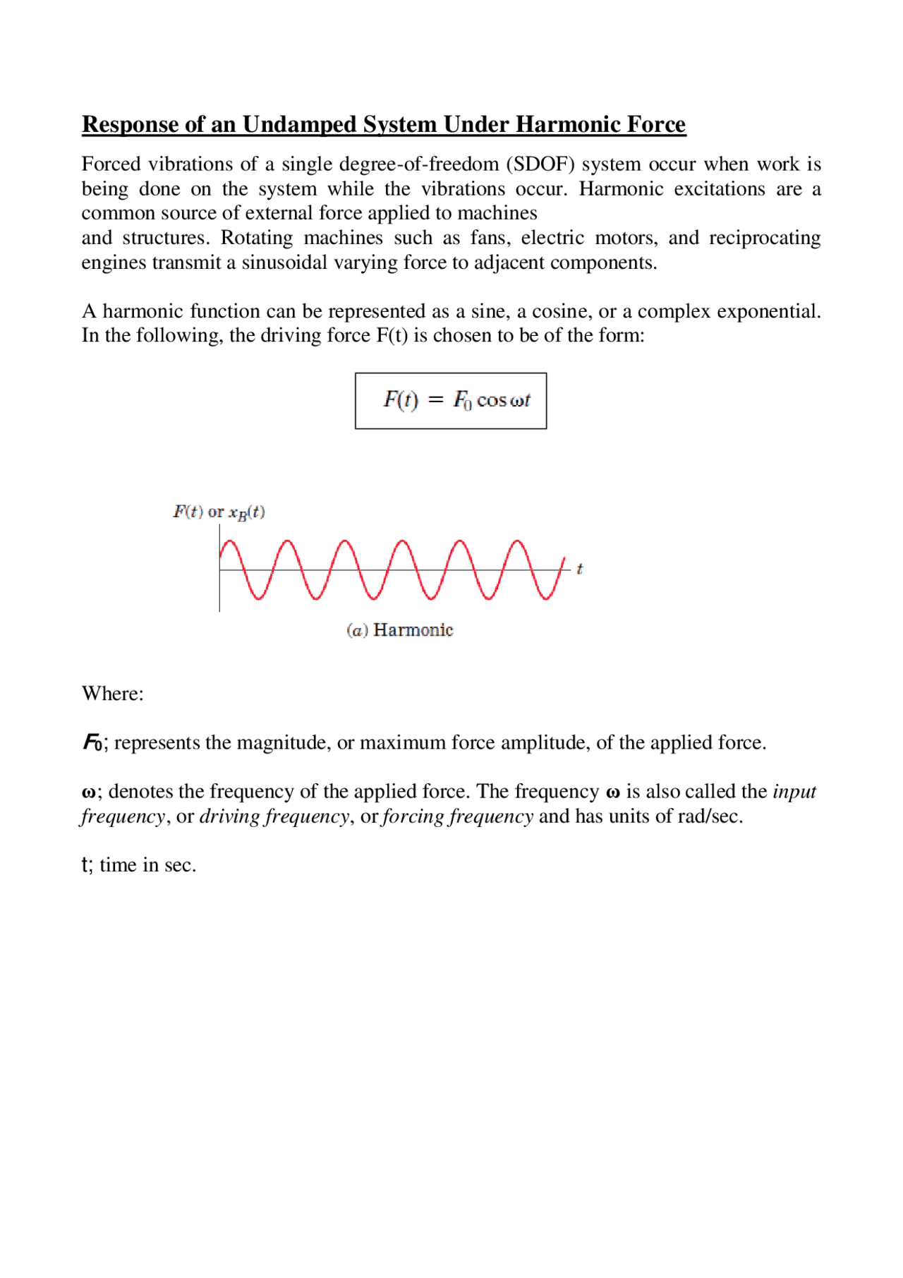 Forced un damped vibration - Docsity