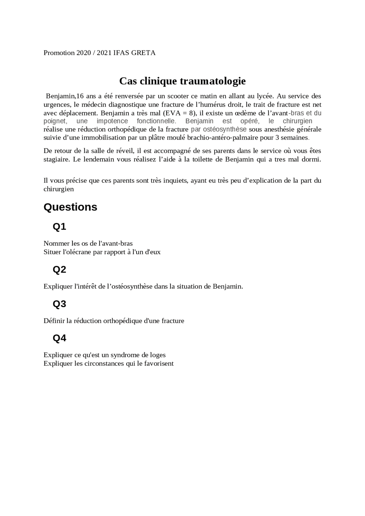 Anatomie cas concret - Docsity