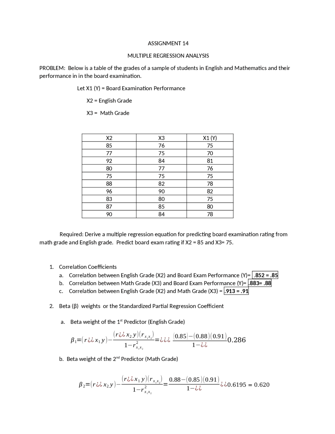 Regression Analysis Activity Docsity