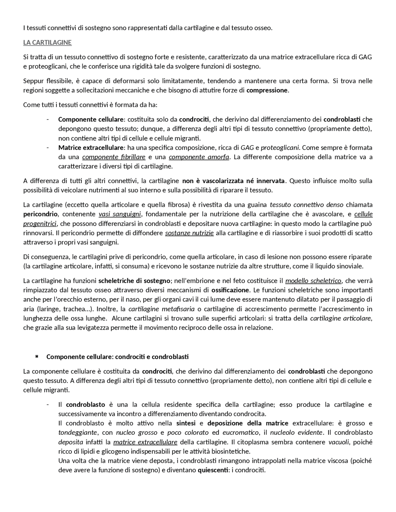 Istologia La Cartilagine Docsity