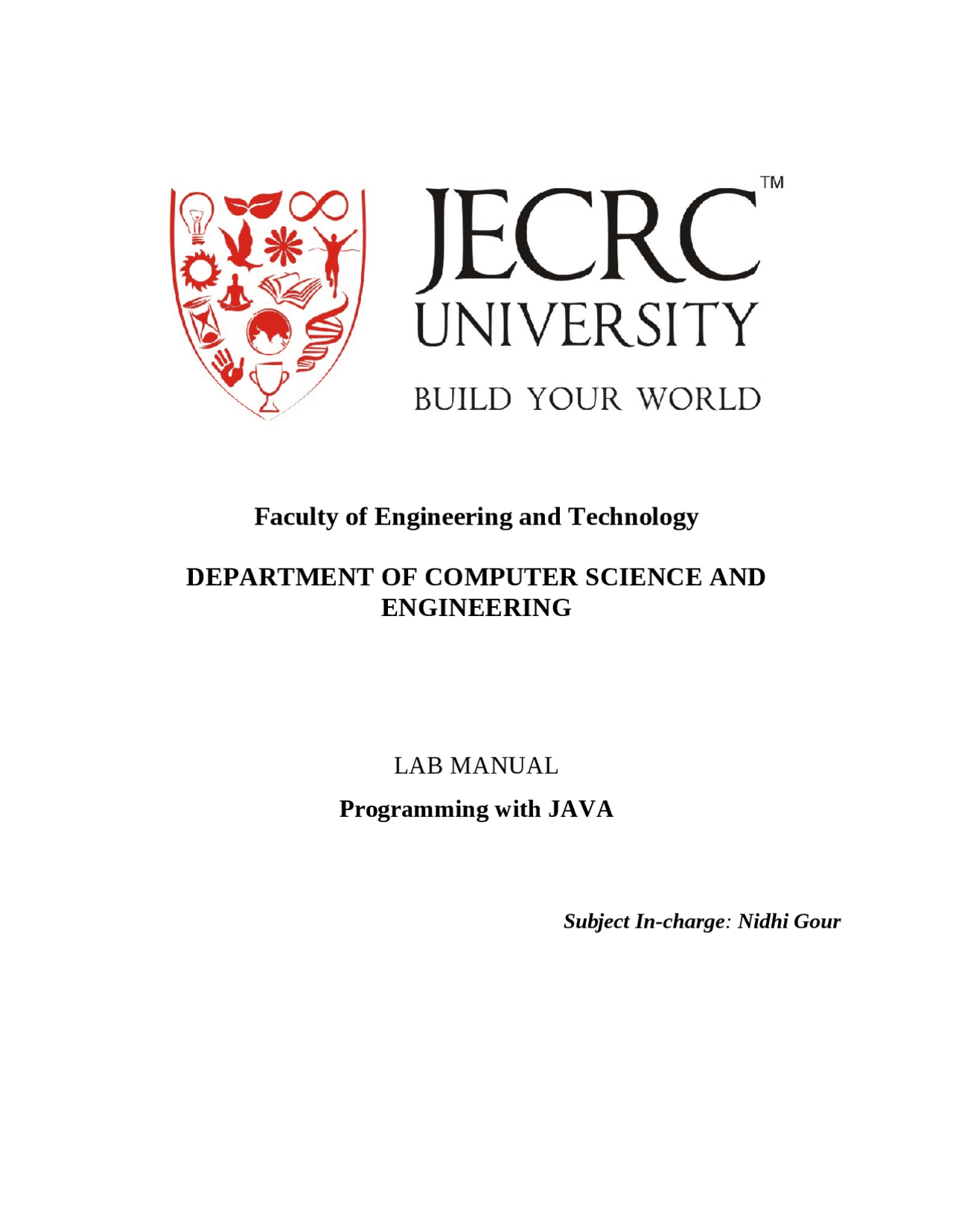 JECRC UNIVERSITY LAB MANUAL JAVA - Docsity