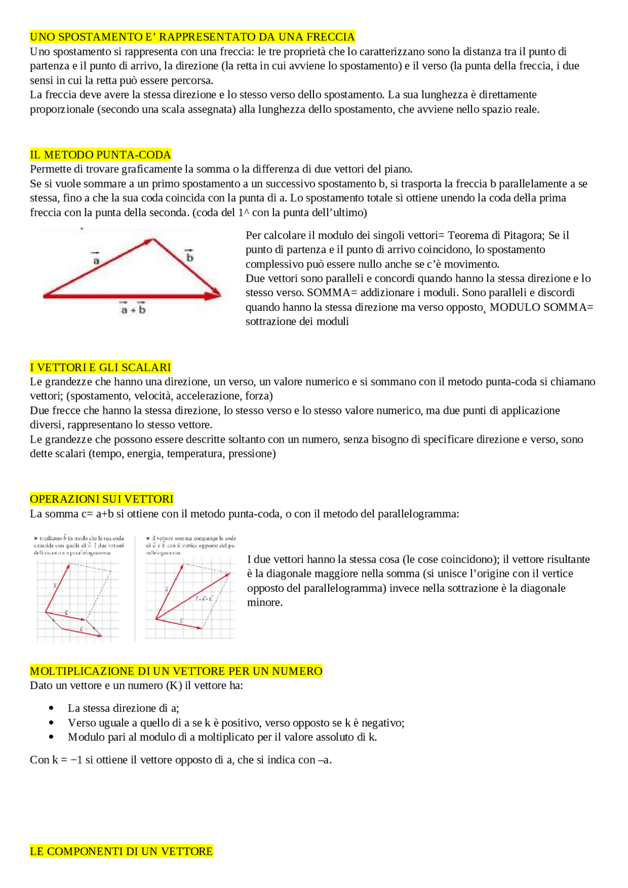 I Moti Del Piano I Vettori Docsity