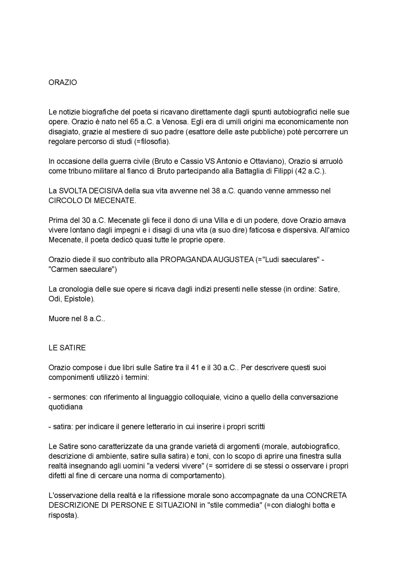 Riassunto Latino Orazio Docsity