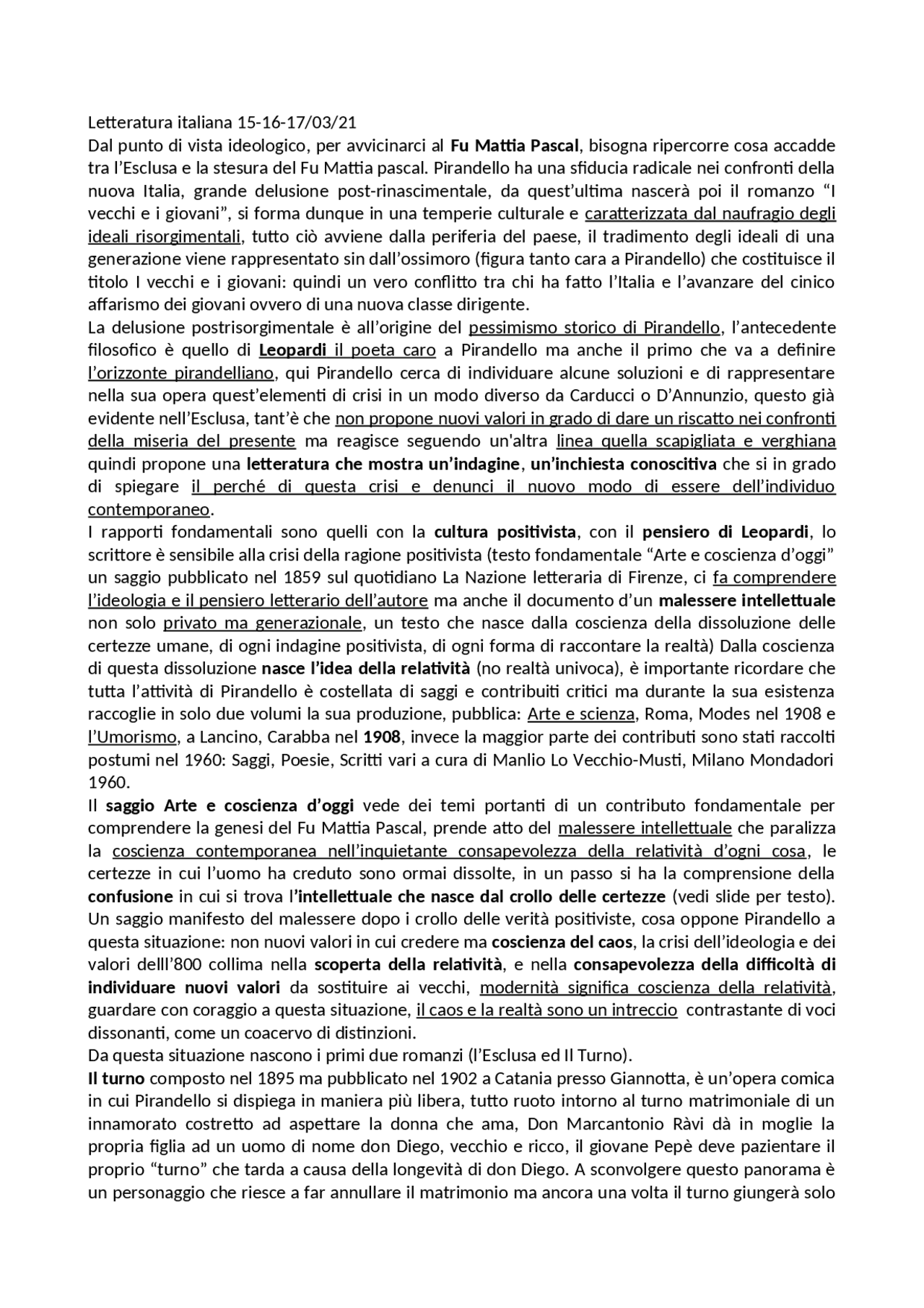 Pirandello Luigi Il Fu Mattia Pascal Docsity