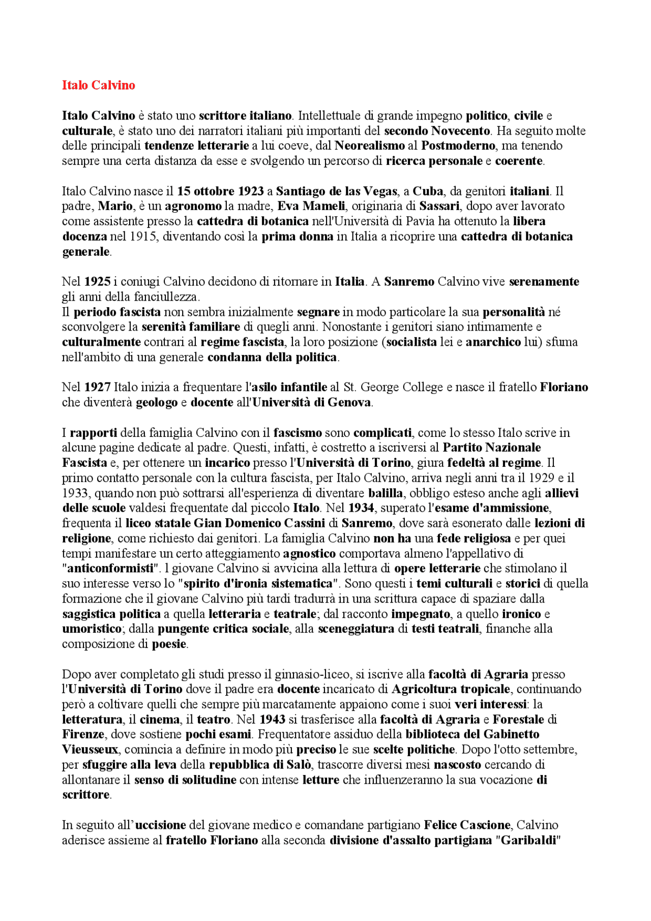 Il Barone Rampante Italo Calvino Docsity