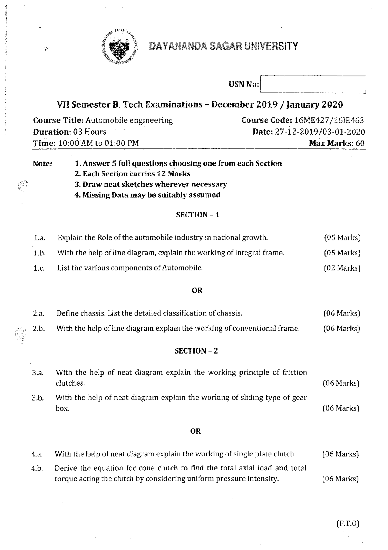 Automobile engineering question paper 2019 semester end examination(SEE ...