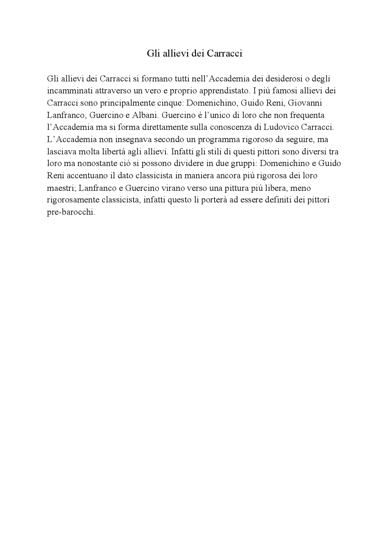 Gli Allievi Dei Carracci Docsity