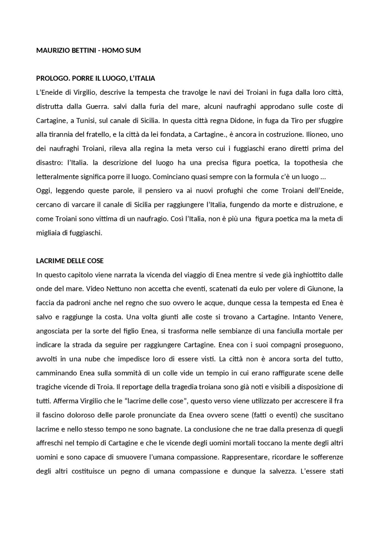 Homo Sum Riassunto Sintetico Docsity