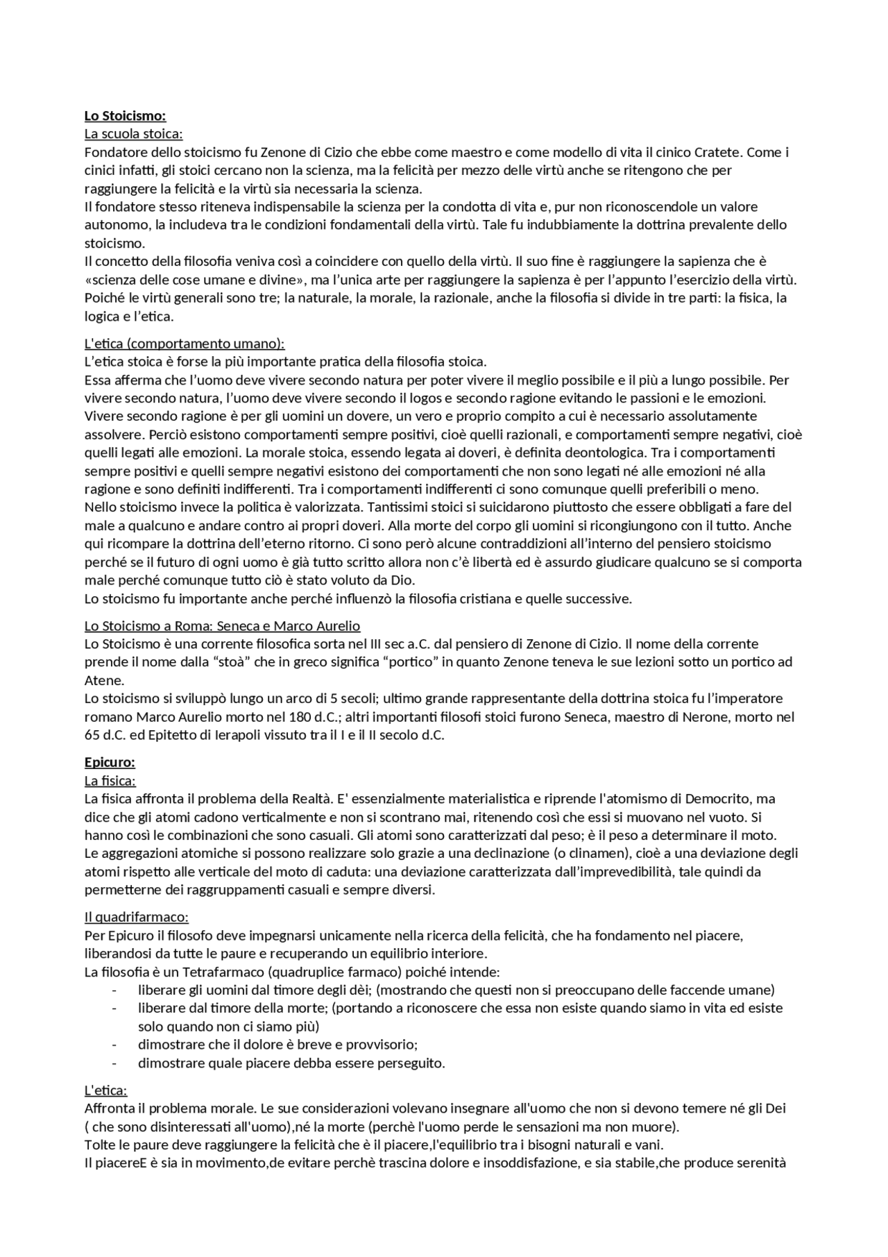 Lo Stoicismo In Filosofia Appunti Di Filosofia Docsity