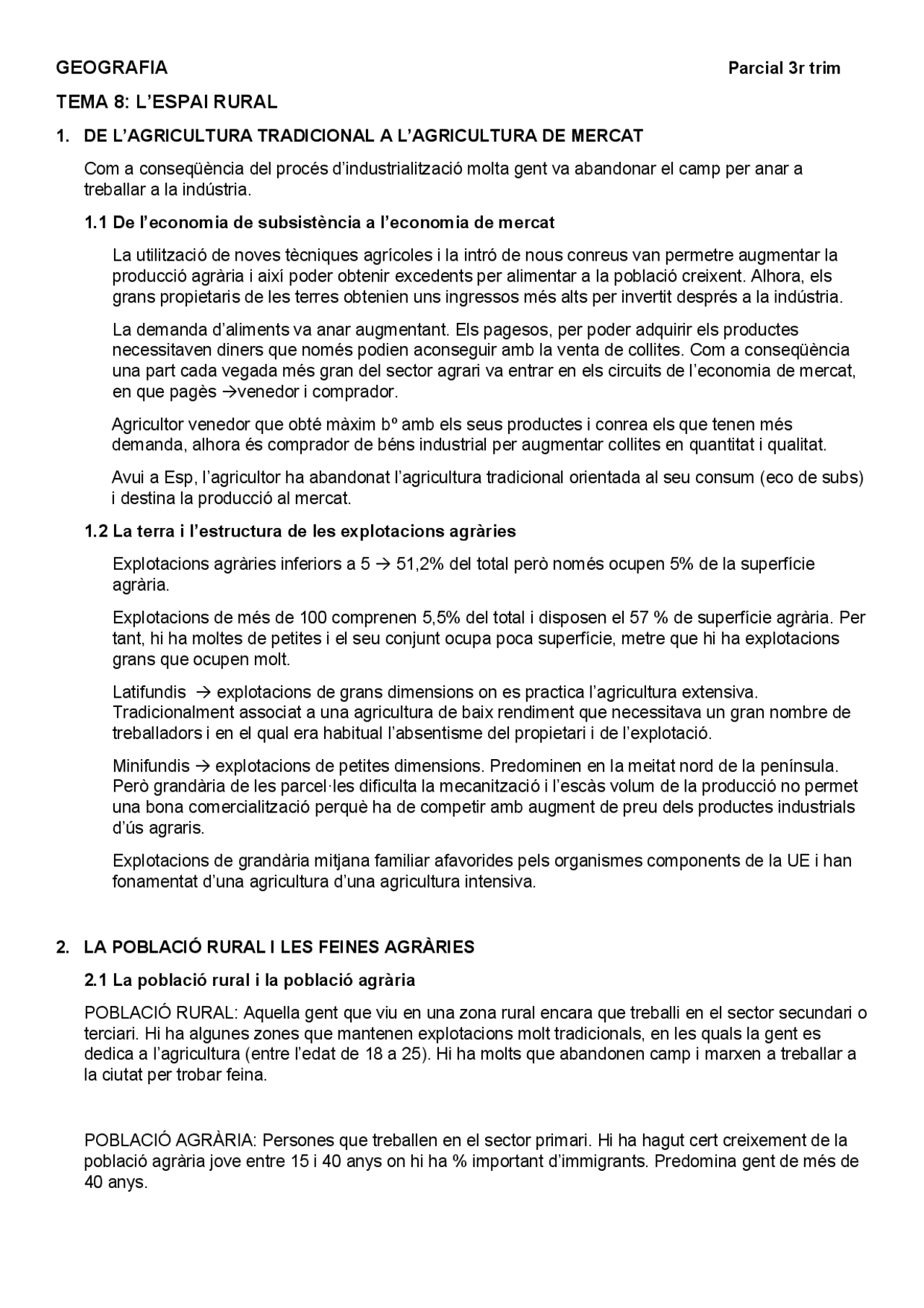 Resum Geografia 2n De Batxillerat 3r Trimestre Docsity