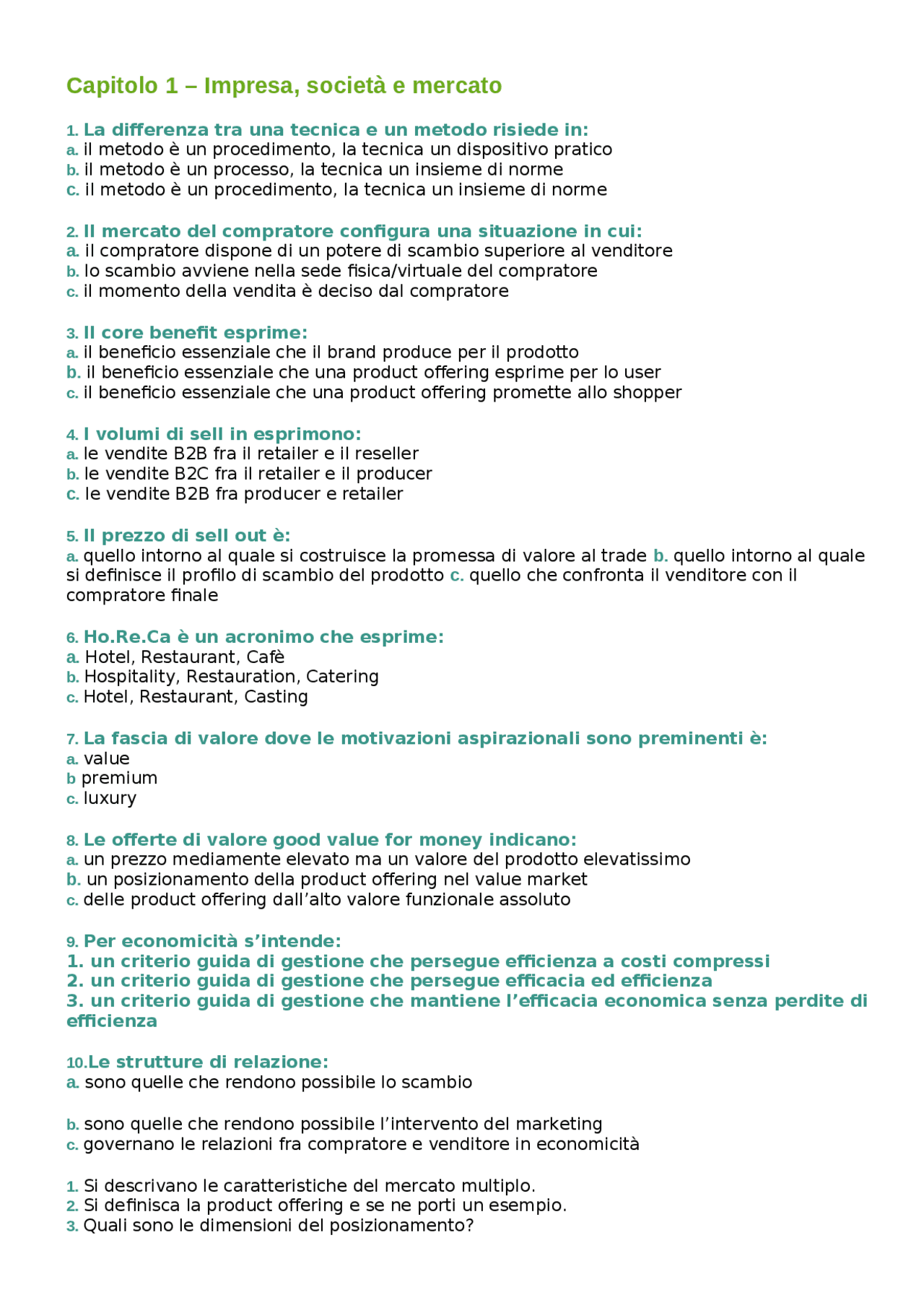 Esercizi A Crocette Per Lesame Di Market Driven Management Esercizi