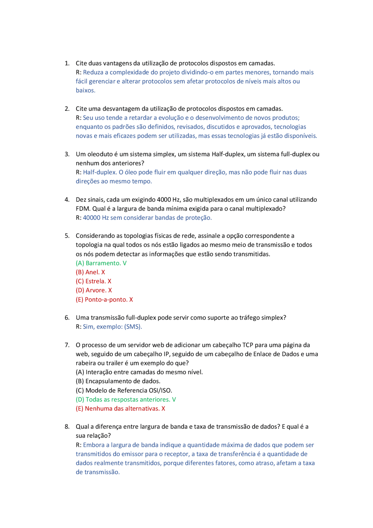 Lista De Exercícios De Redes De Computadores Docsity