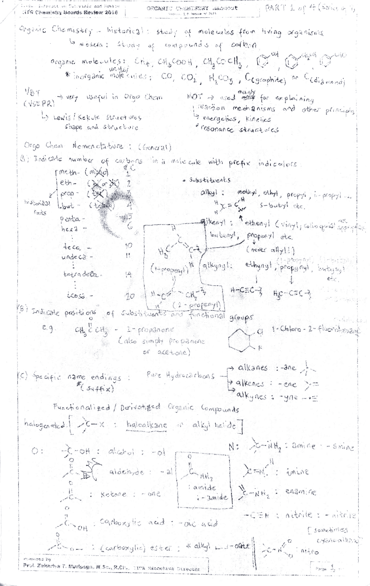 Organic Chemistry Handout - Docsity