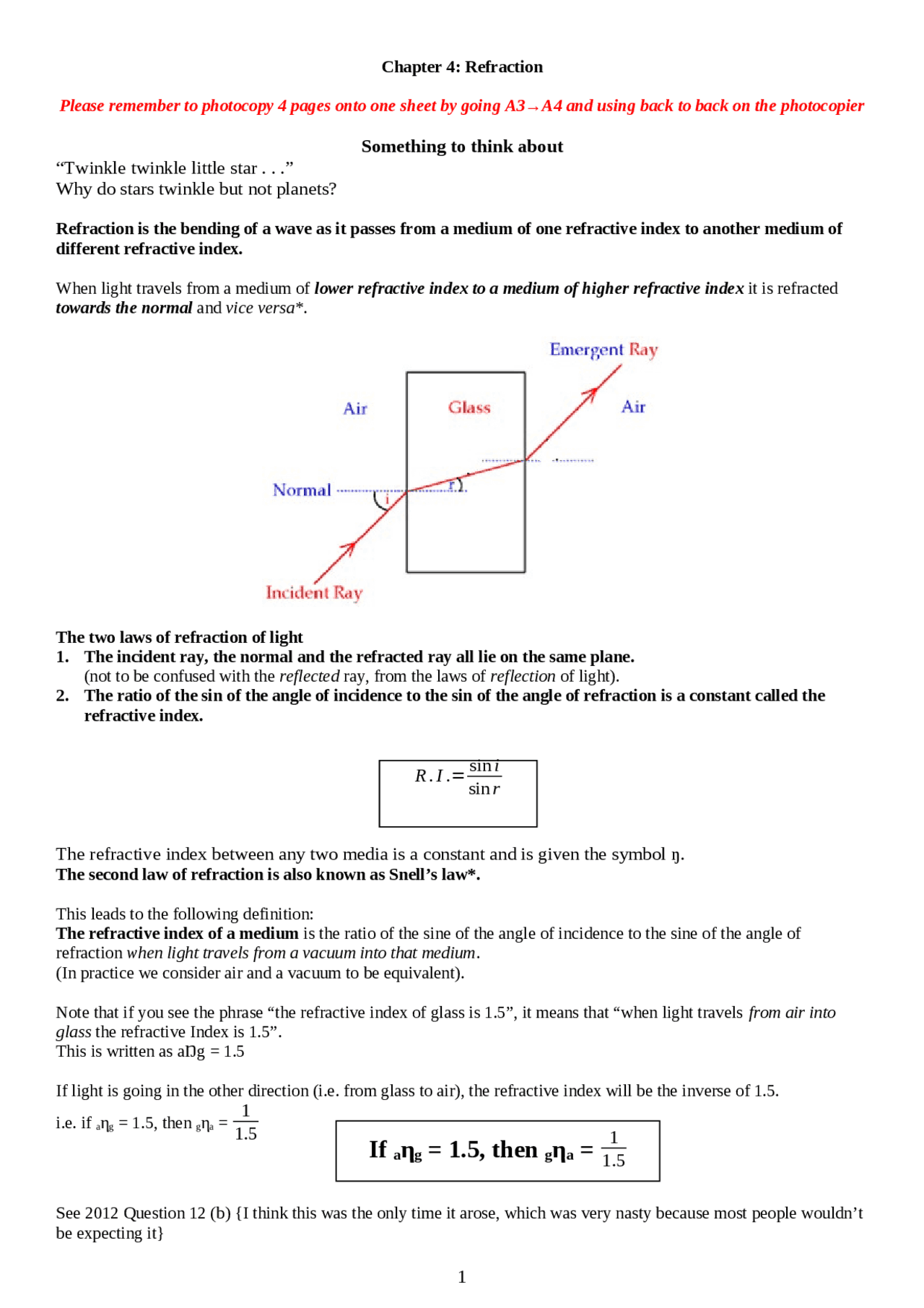 Physics Optics 2 Refraction - Docsity