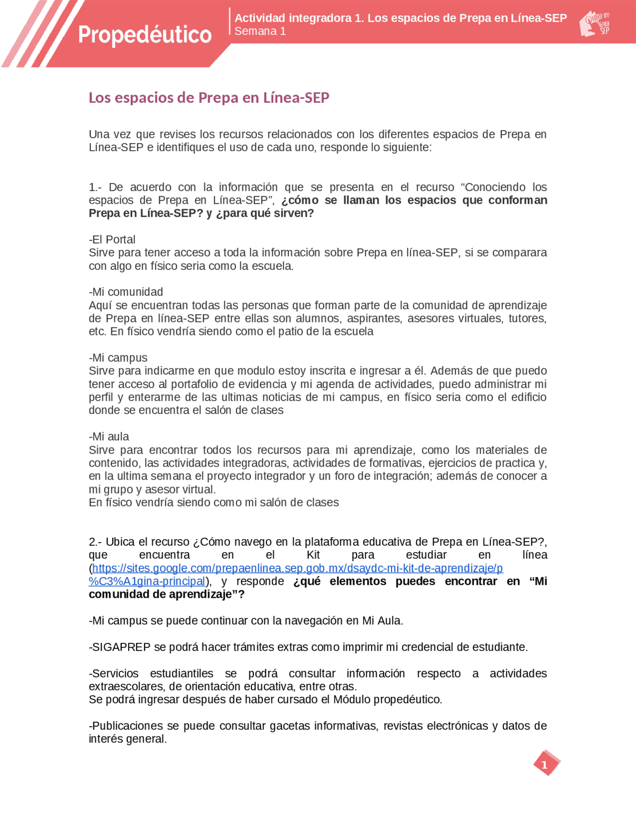 Los Espacios En Prepa En Línea Sep Ejercicios De Informática Docsity