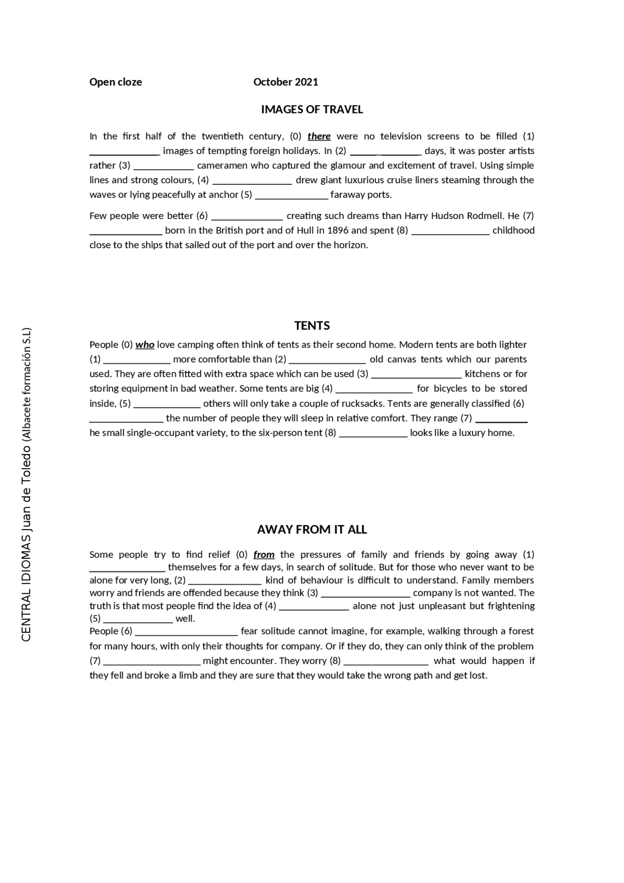 Open cloze 1 ejercicios de inglés - Docsity