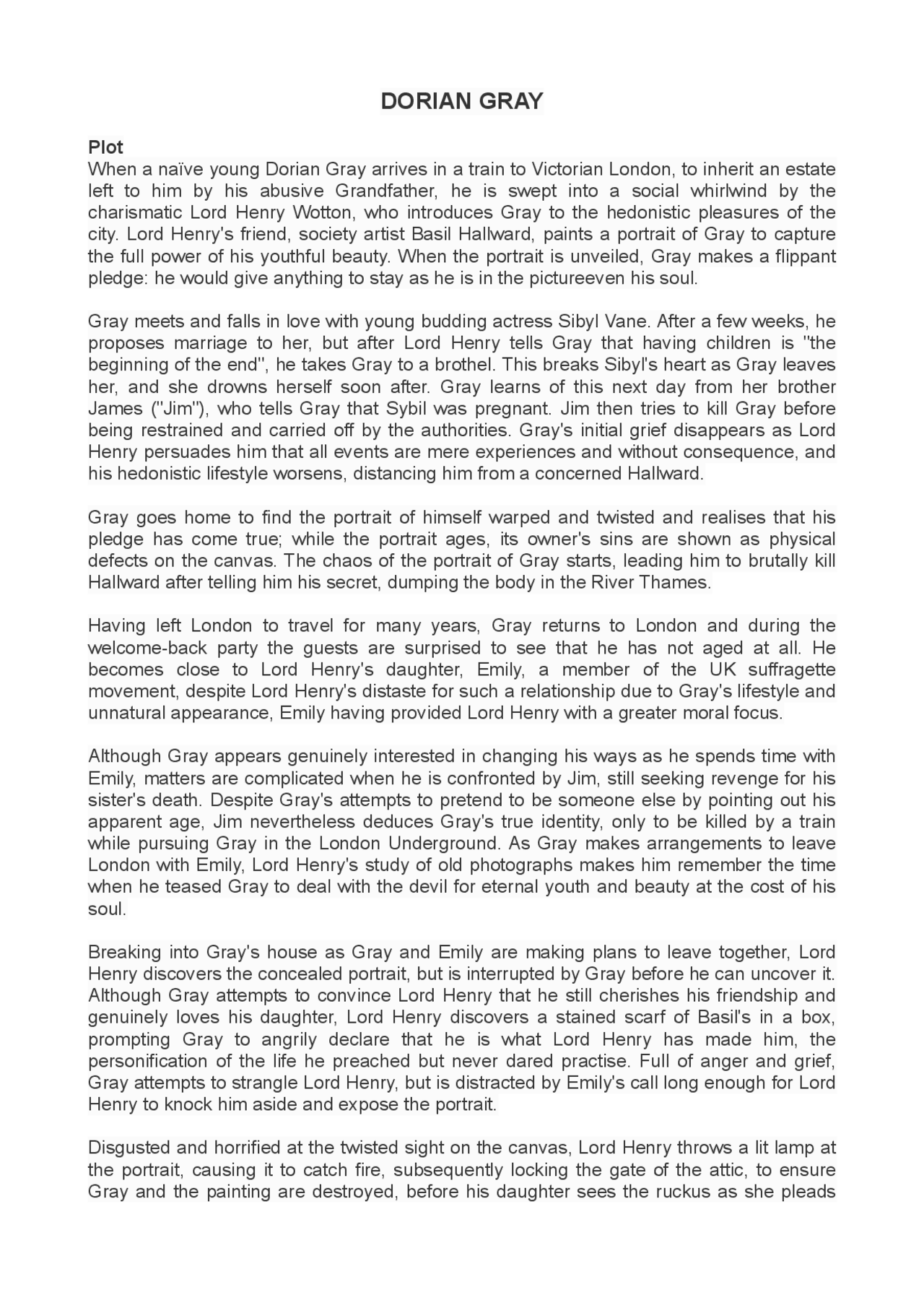 The picture of Dorian Gray (in inglese) - Docsity