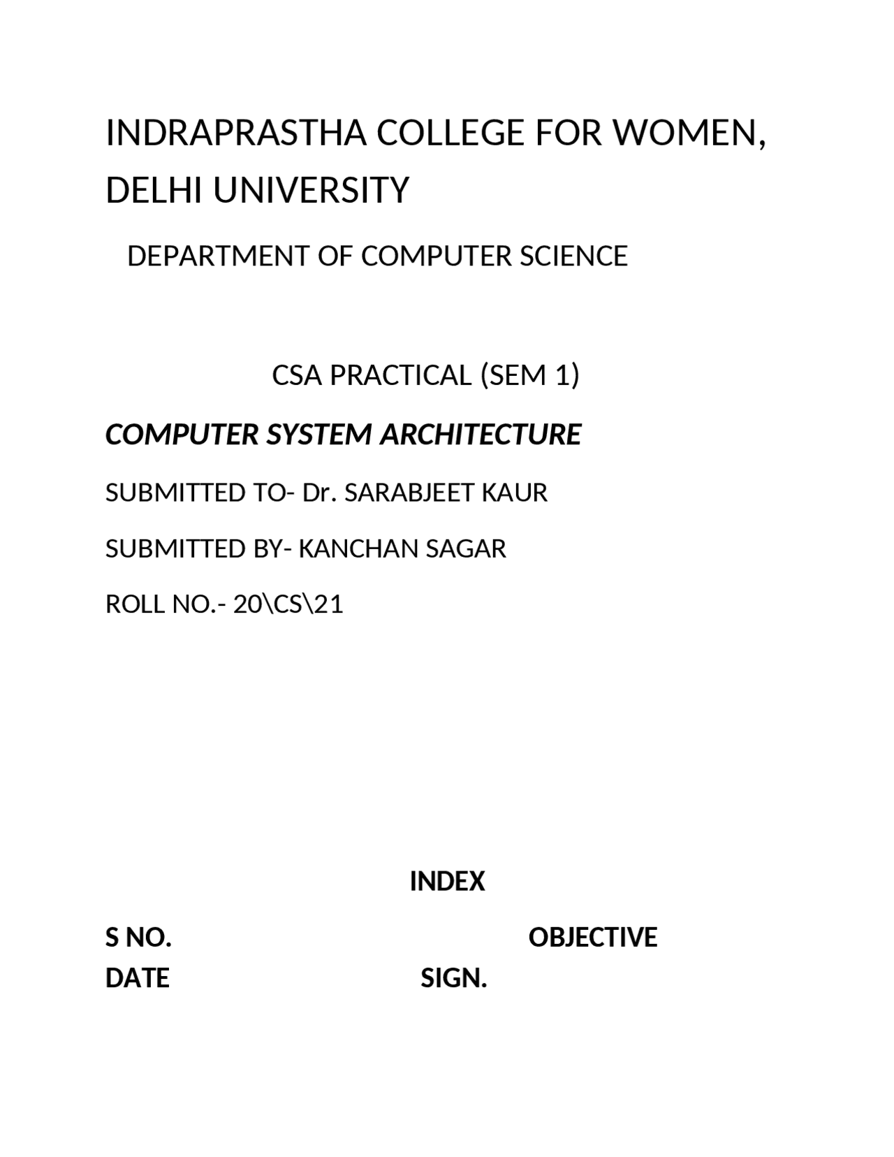 Csa Practical File Sem 1 Du Assignments Computer Science Docsity