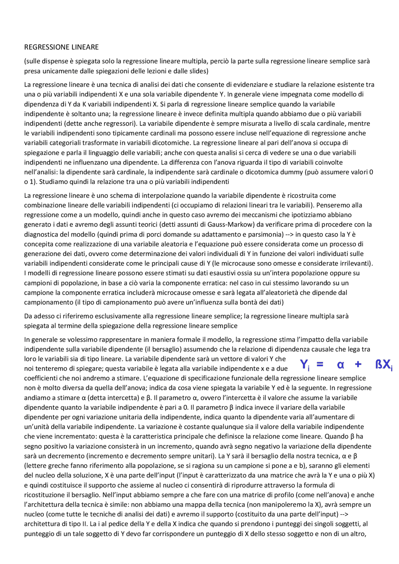 Riassunti Tecnica Regressione Lineare Prof Molinengo Docsity
