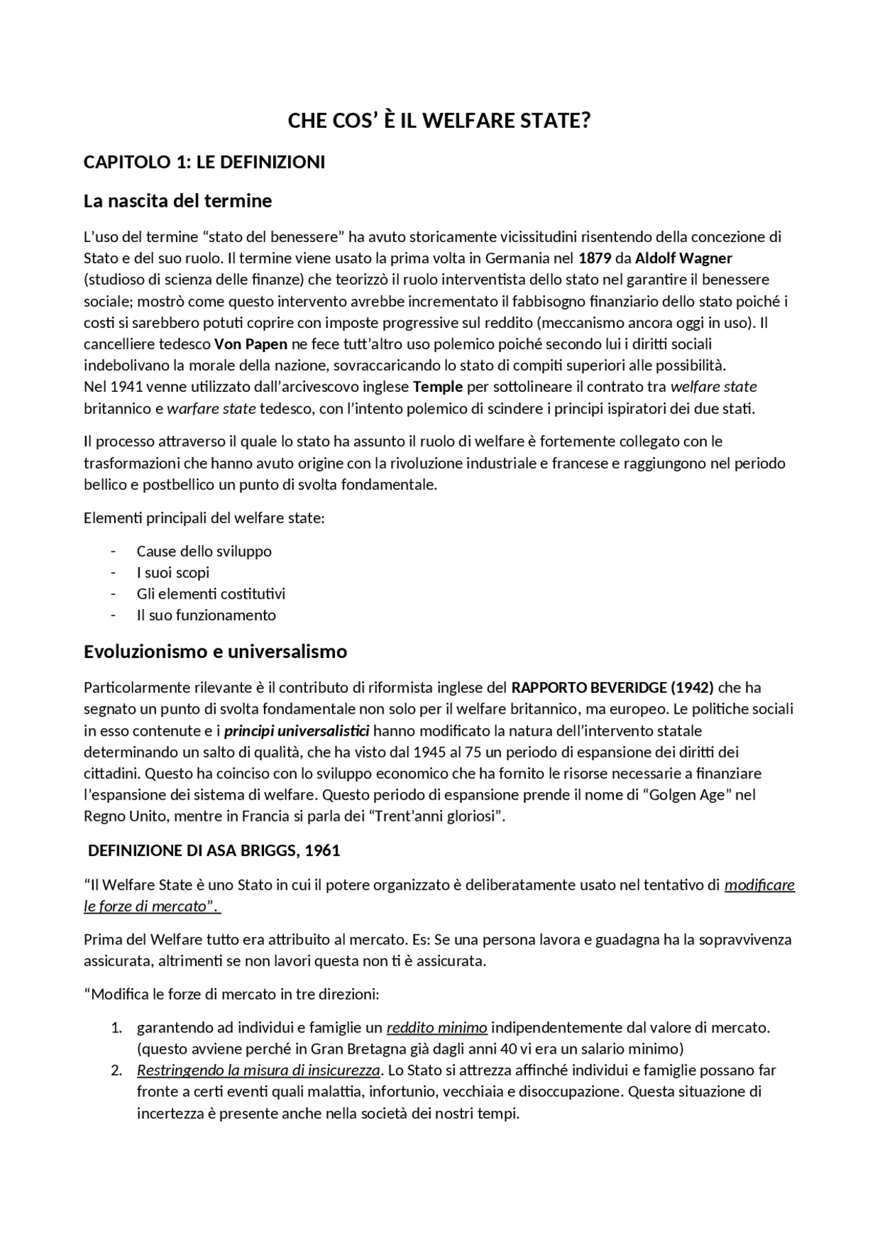 Che cos'è il welfare state? - Docsity