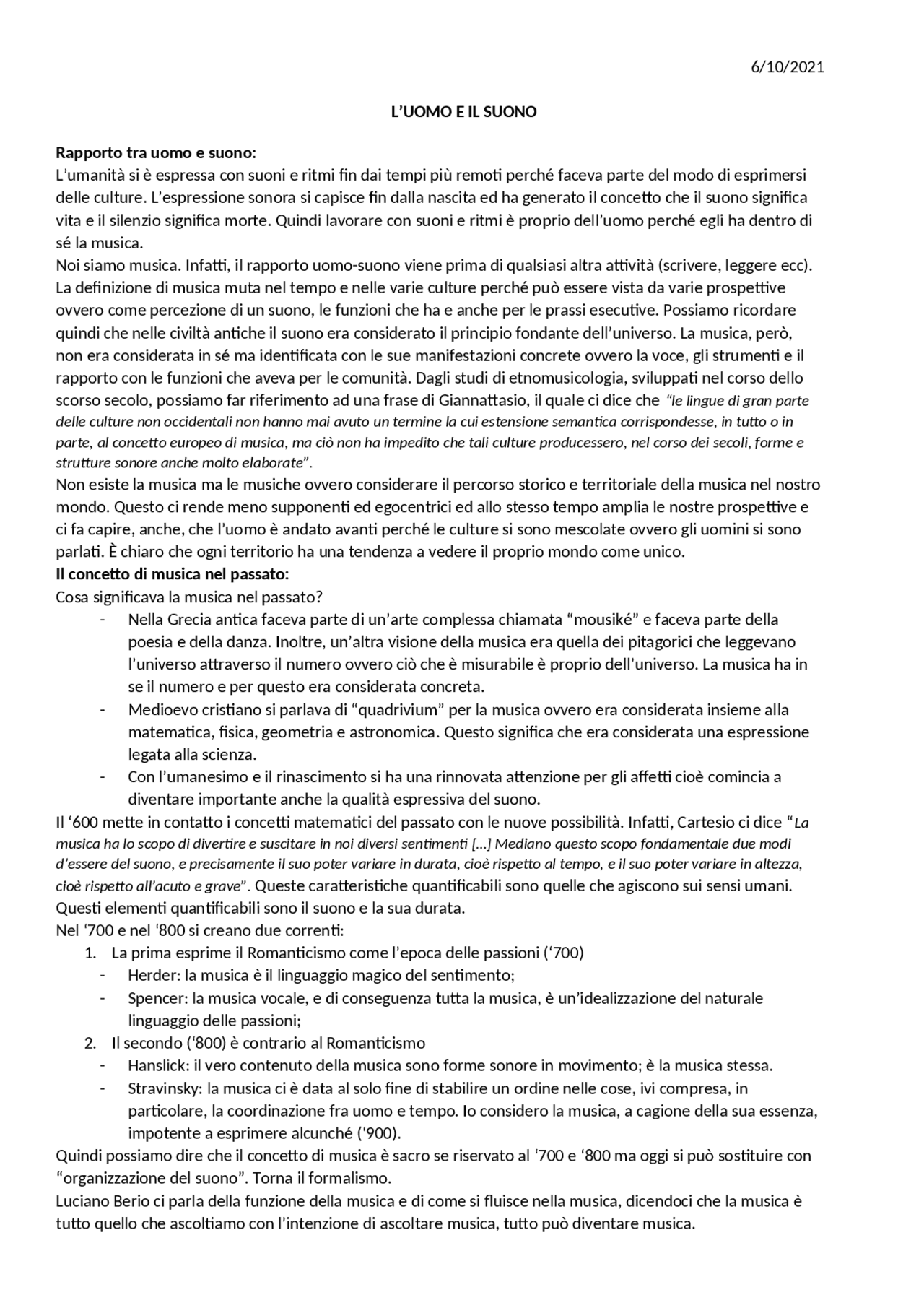Appunti Del 1° Semestre Di Fondamenti Della Comunicazione Musicale