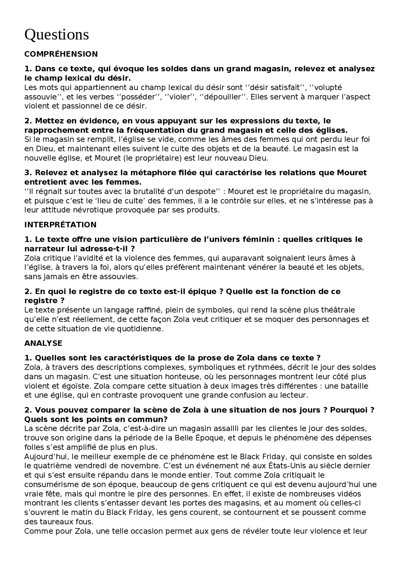 Emile Zola Au Bonheur Des Dames Appunti Di Francese Docsity