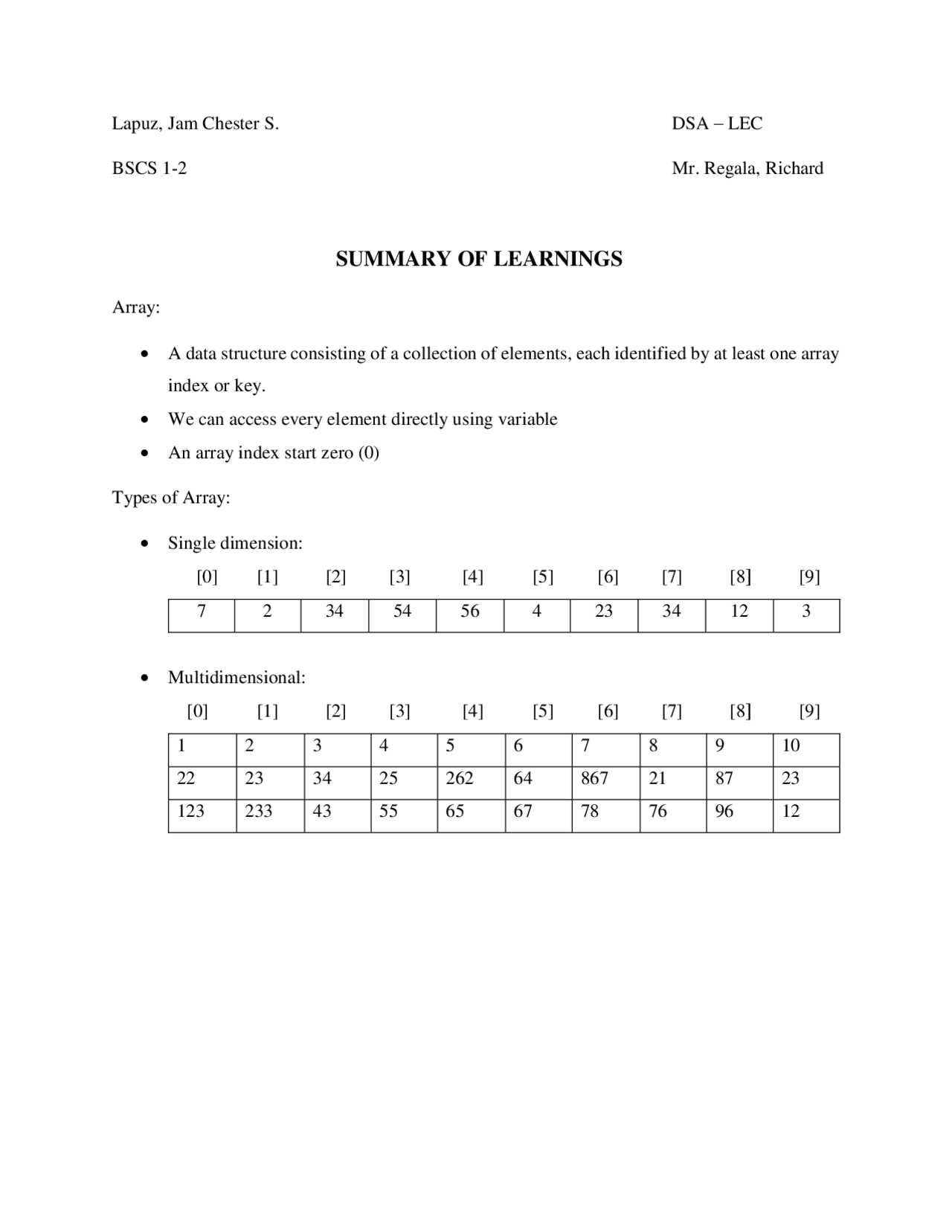 Summary of learnings - Docsity