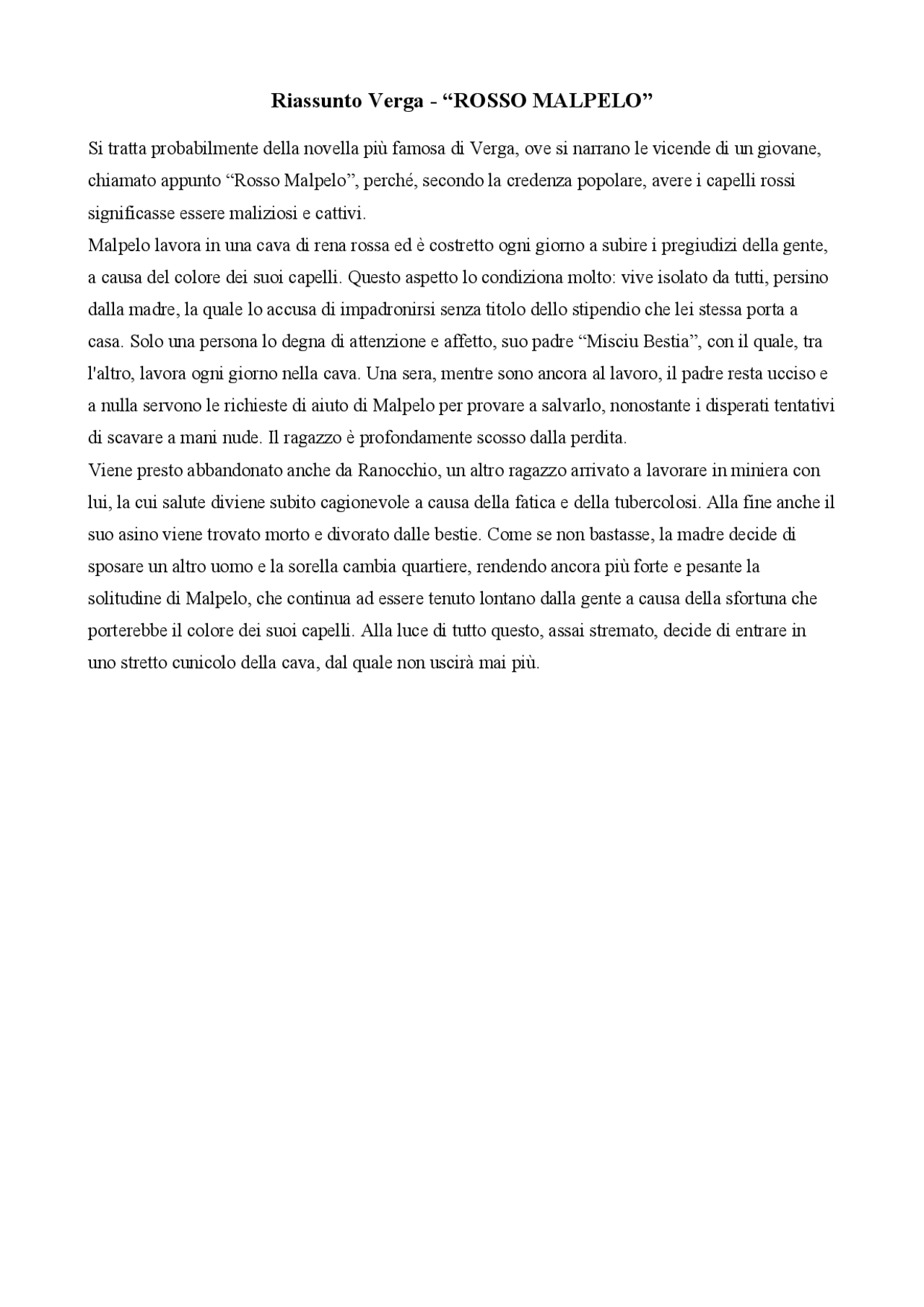 Verga Rosso Malpelo” Docsity