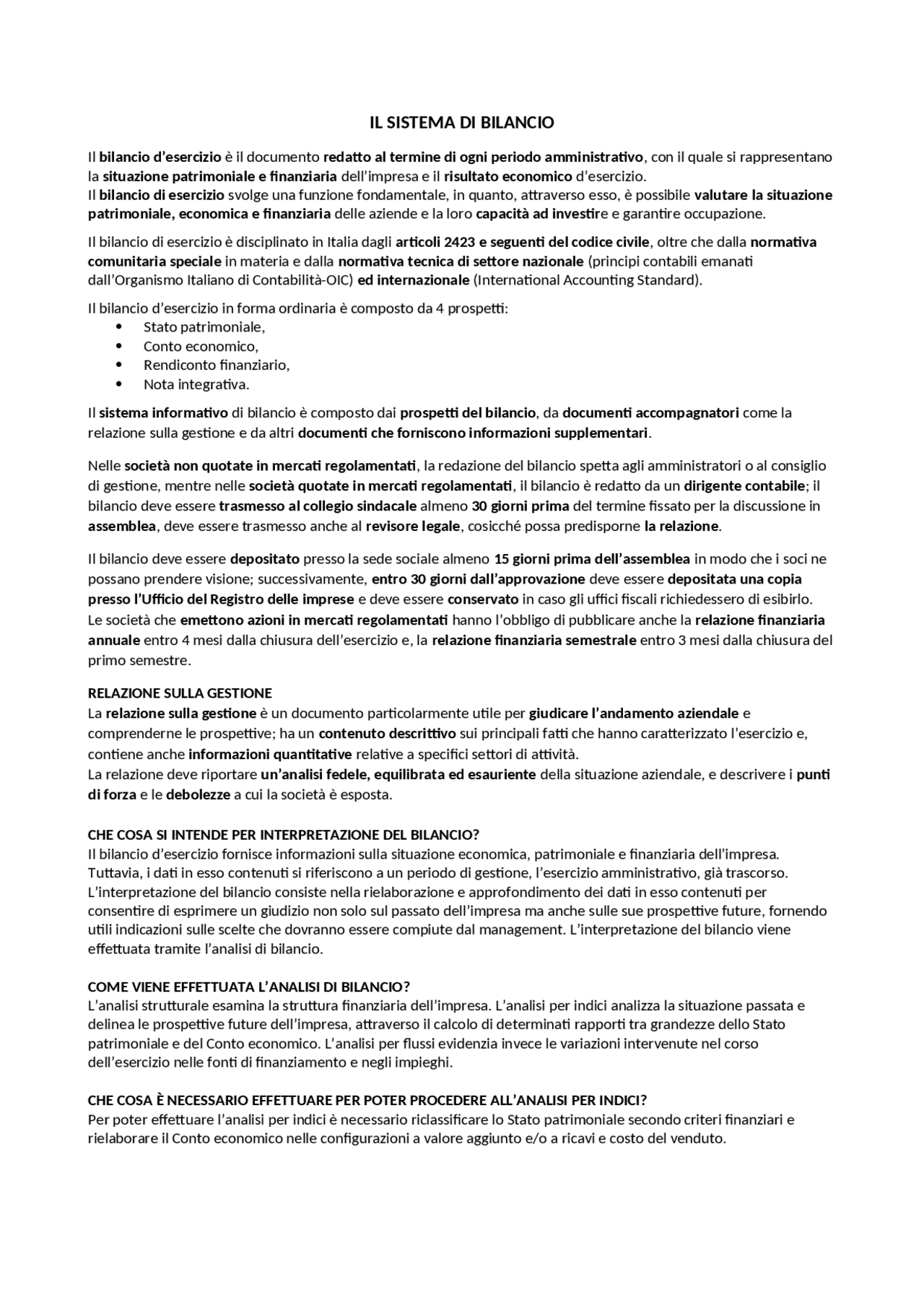 Il Sistema Di Bilancio Docsity