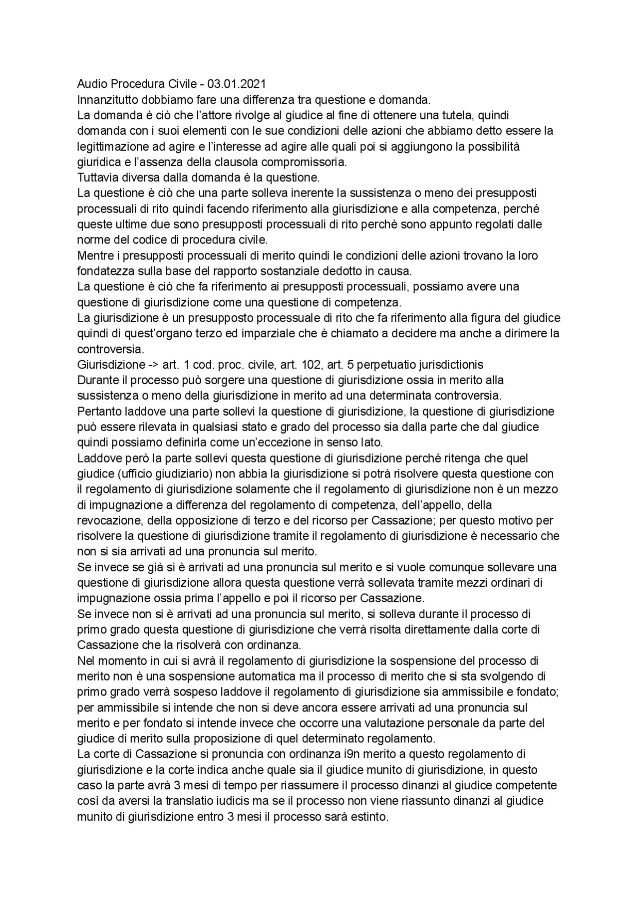 Procedura Civile Appunti Appunti Di Diritto Processuale Civile Docsity