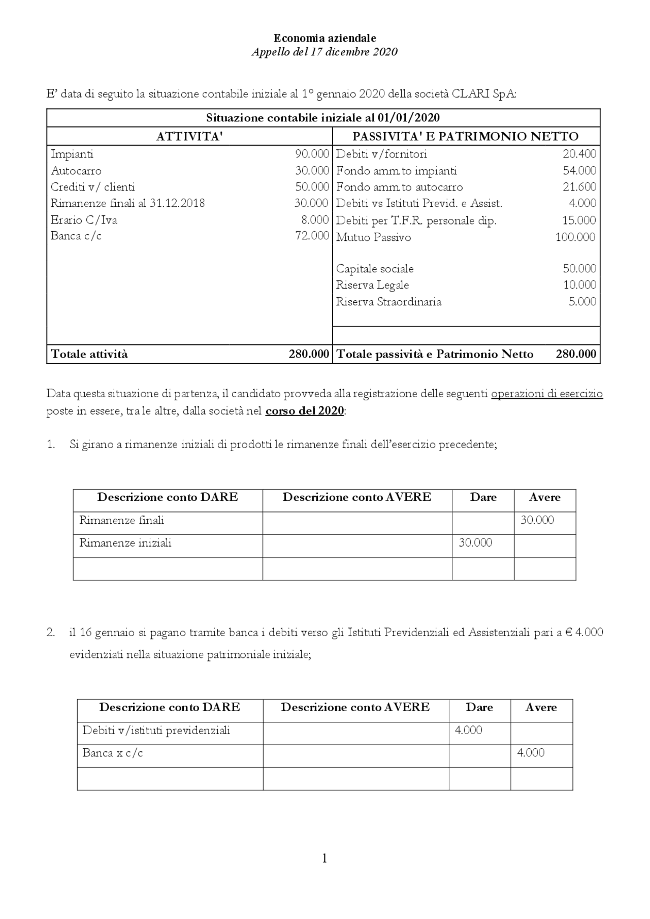 Prova Desame Con Soluzioni Docsity