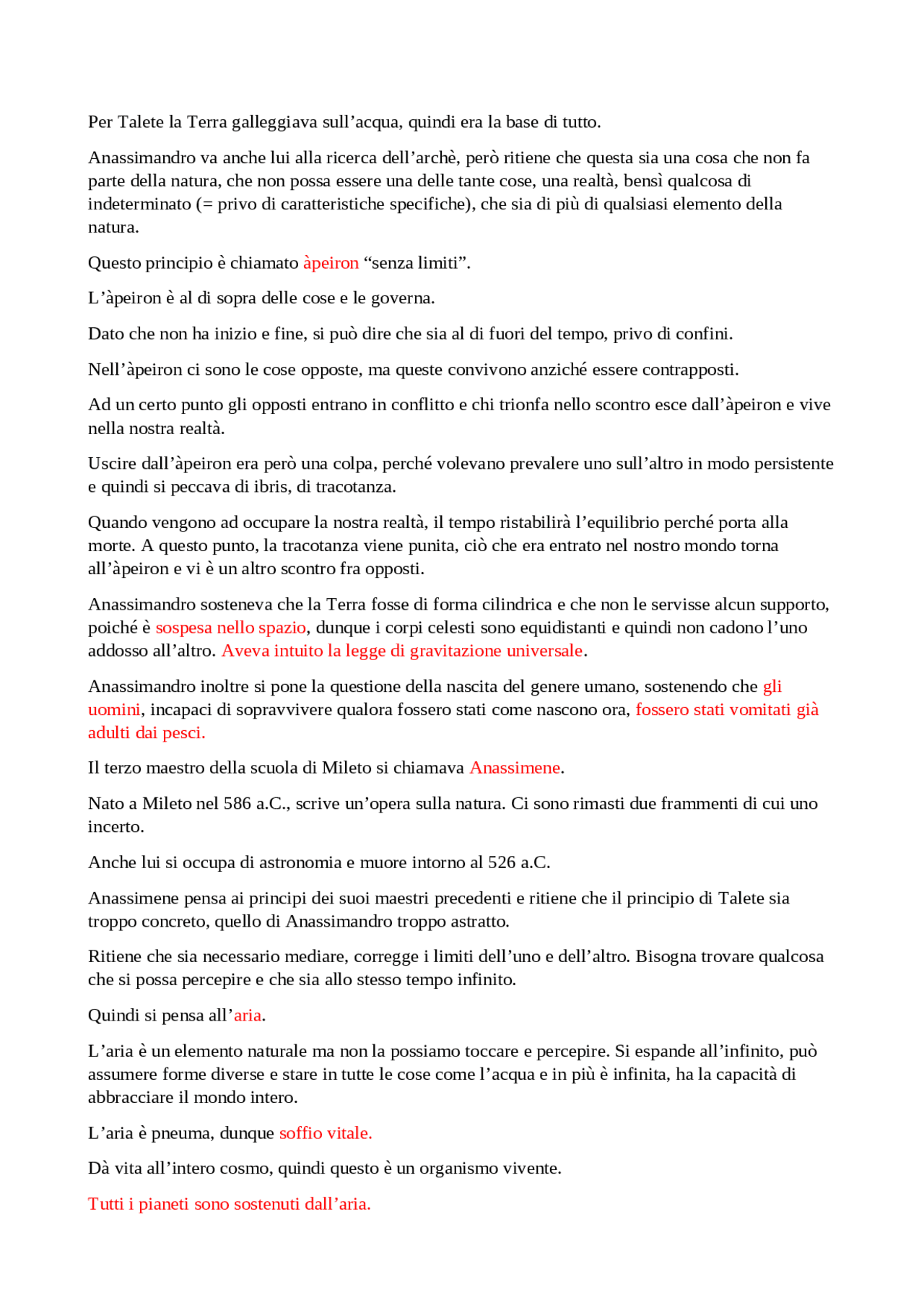Filosofia Di Talete Anassimandro E Anassimene Docsity
