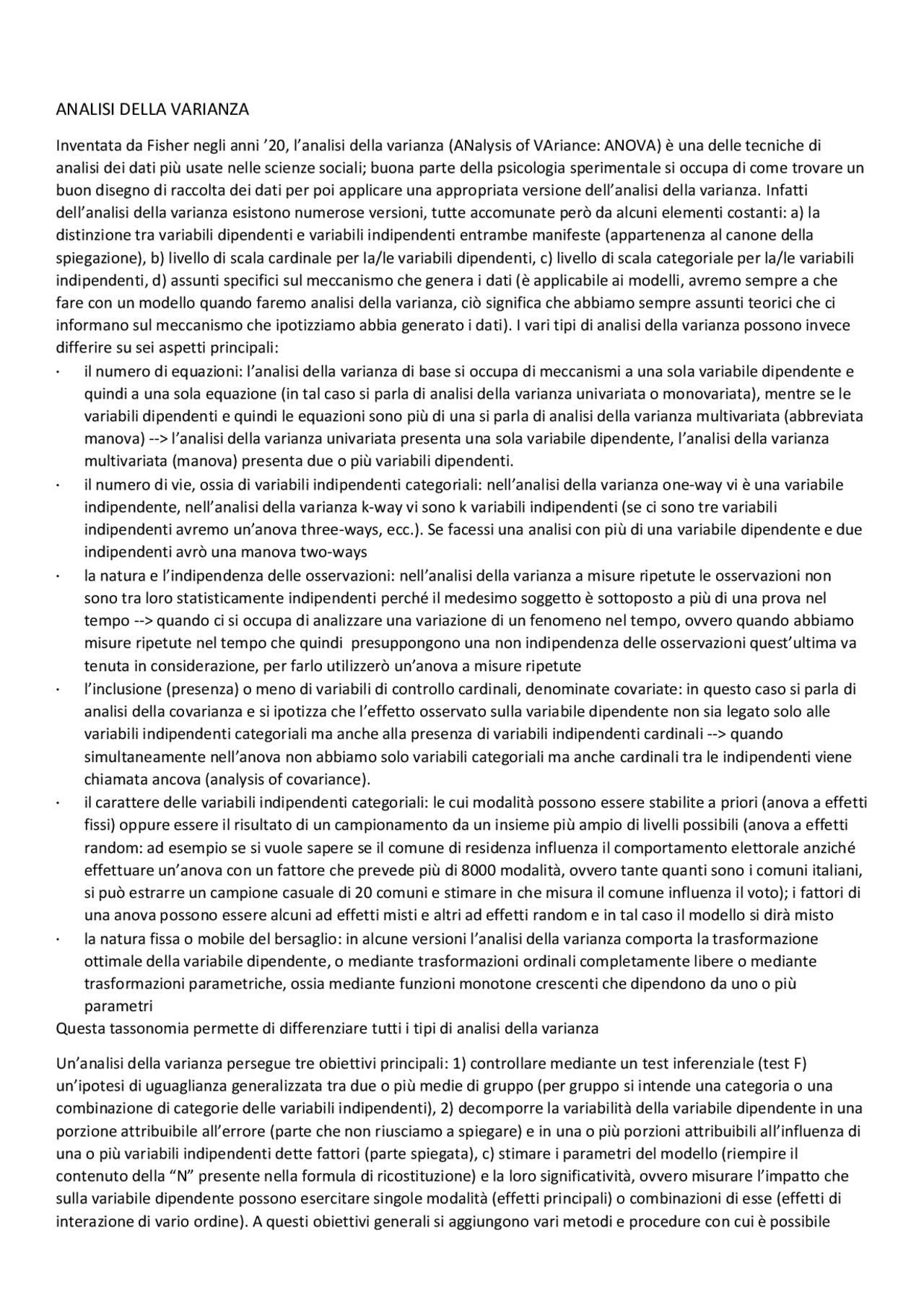 Riassunti Anova Prof Molinengo Docsity