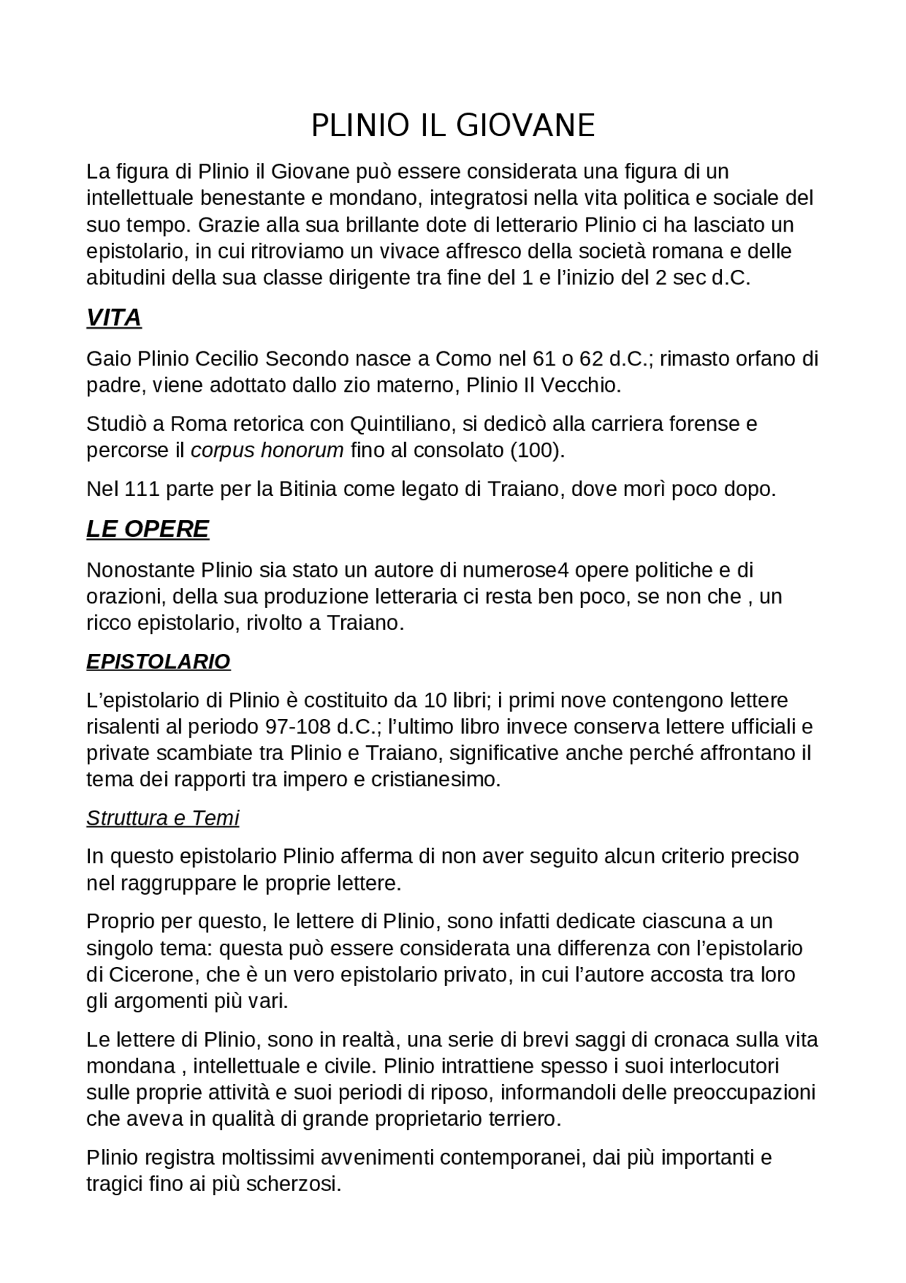 Plinio Il Giovane Riassunto Docsity
