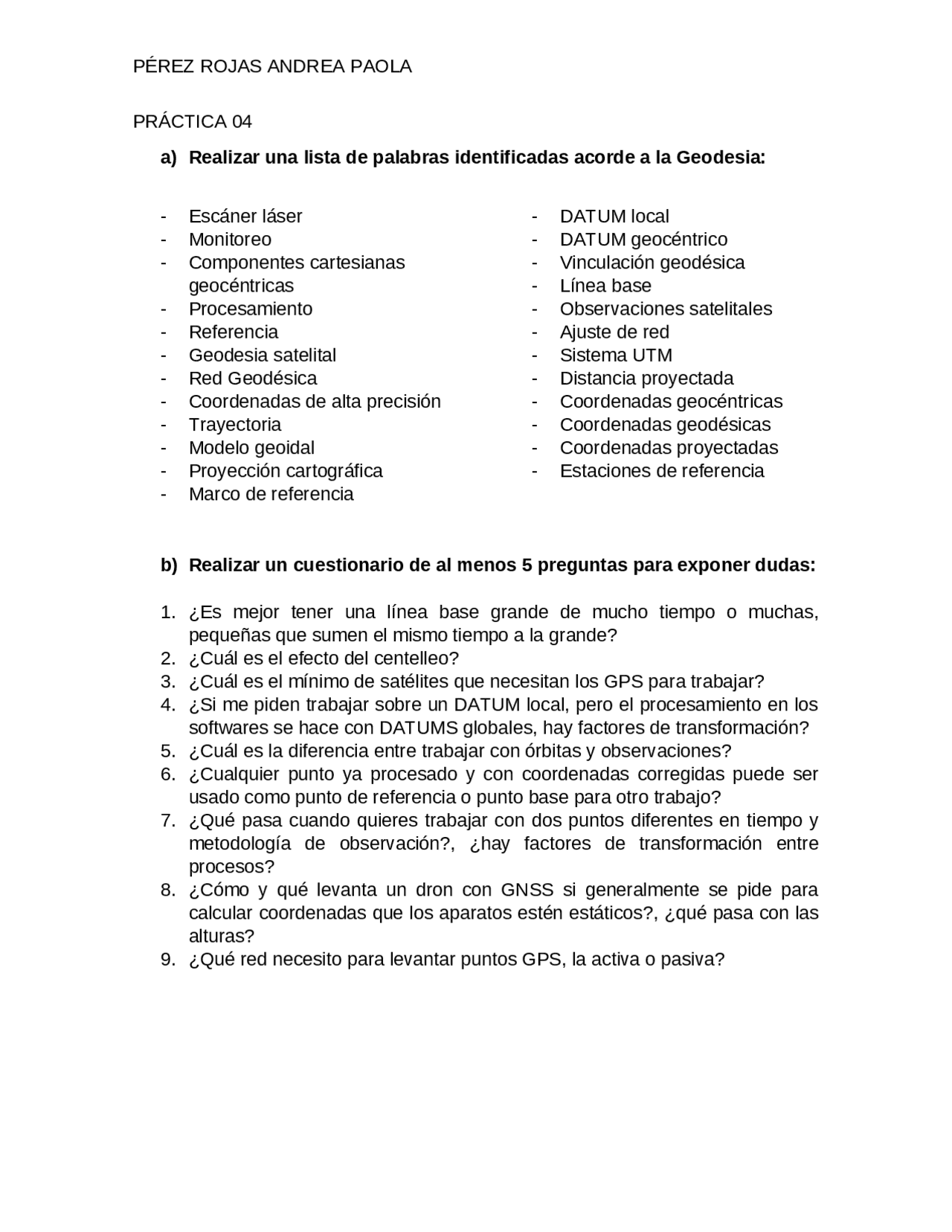Practica de geodesia numero cuatro - Docsity