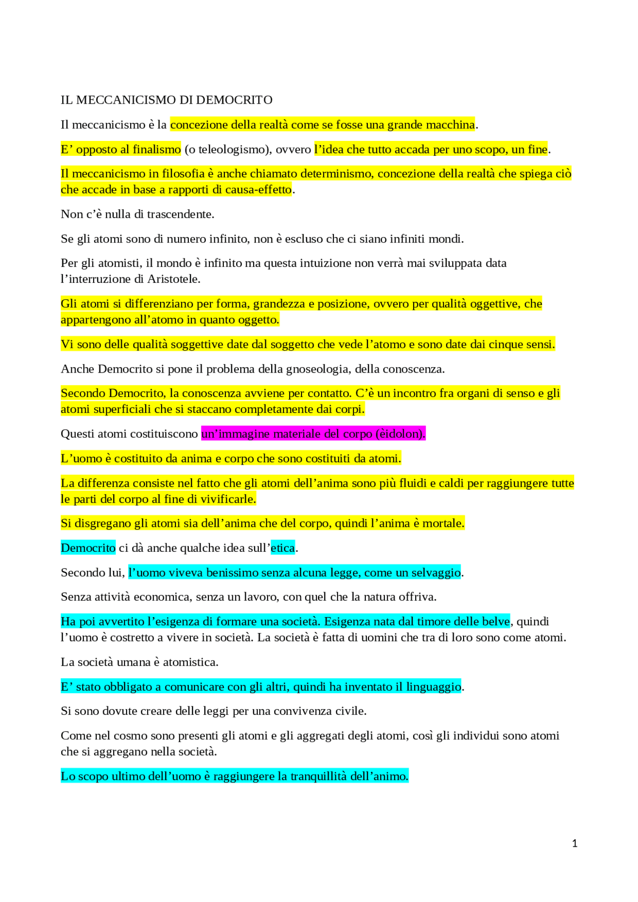 MECCANICISMO DI DEMOCRITO - Docsity