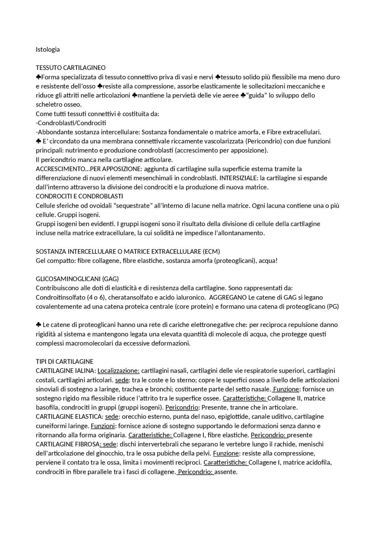 Tessuto Cartilagineo Tessuto Osseo Docsity