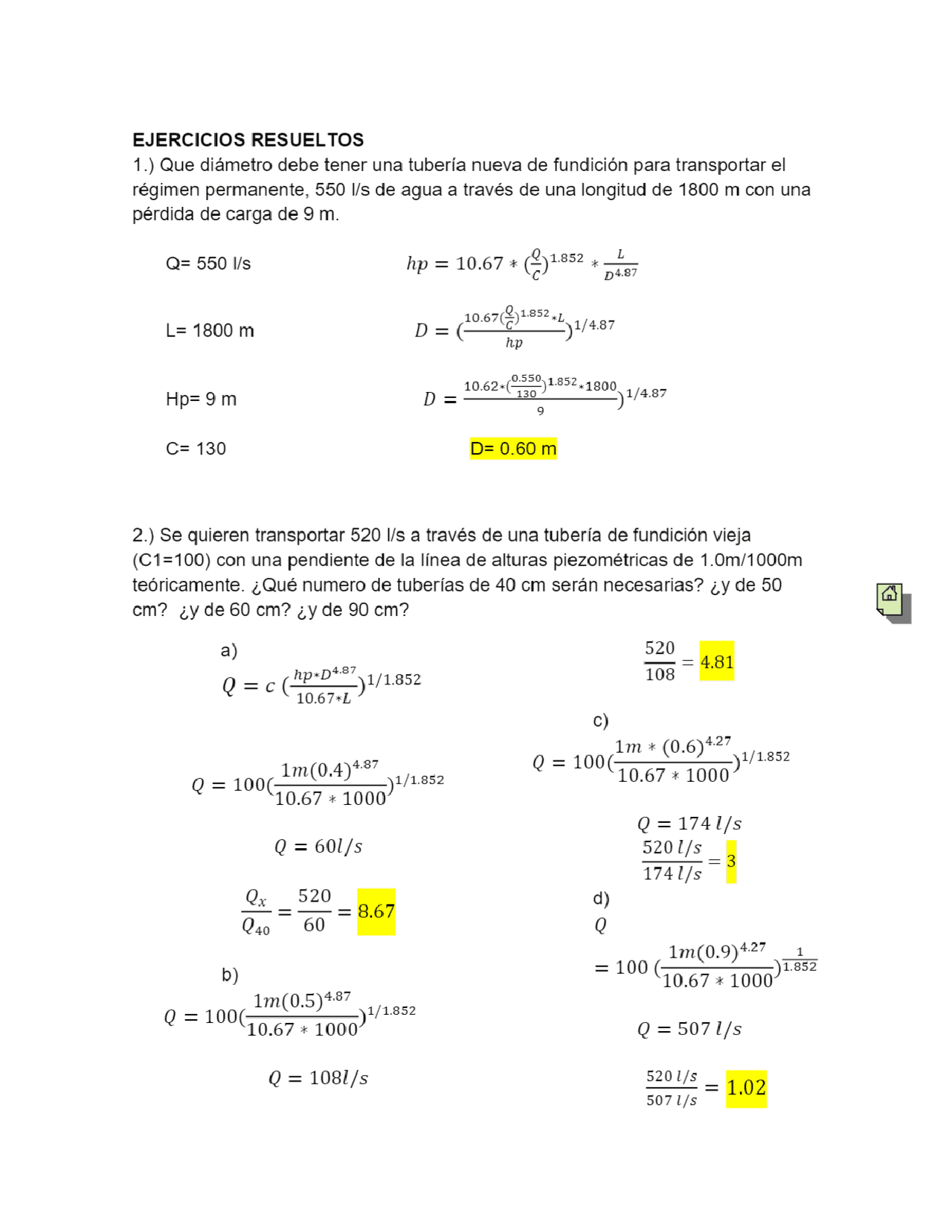 Ejercicios Hidraulica Docsity