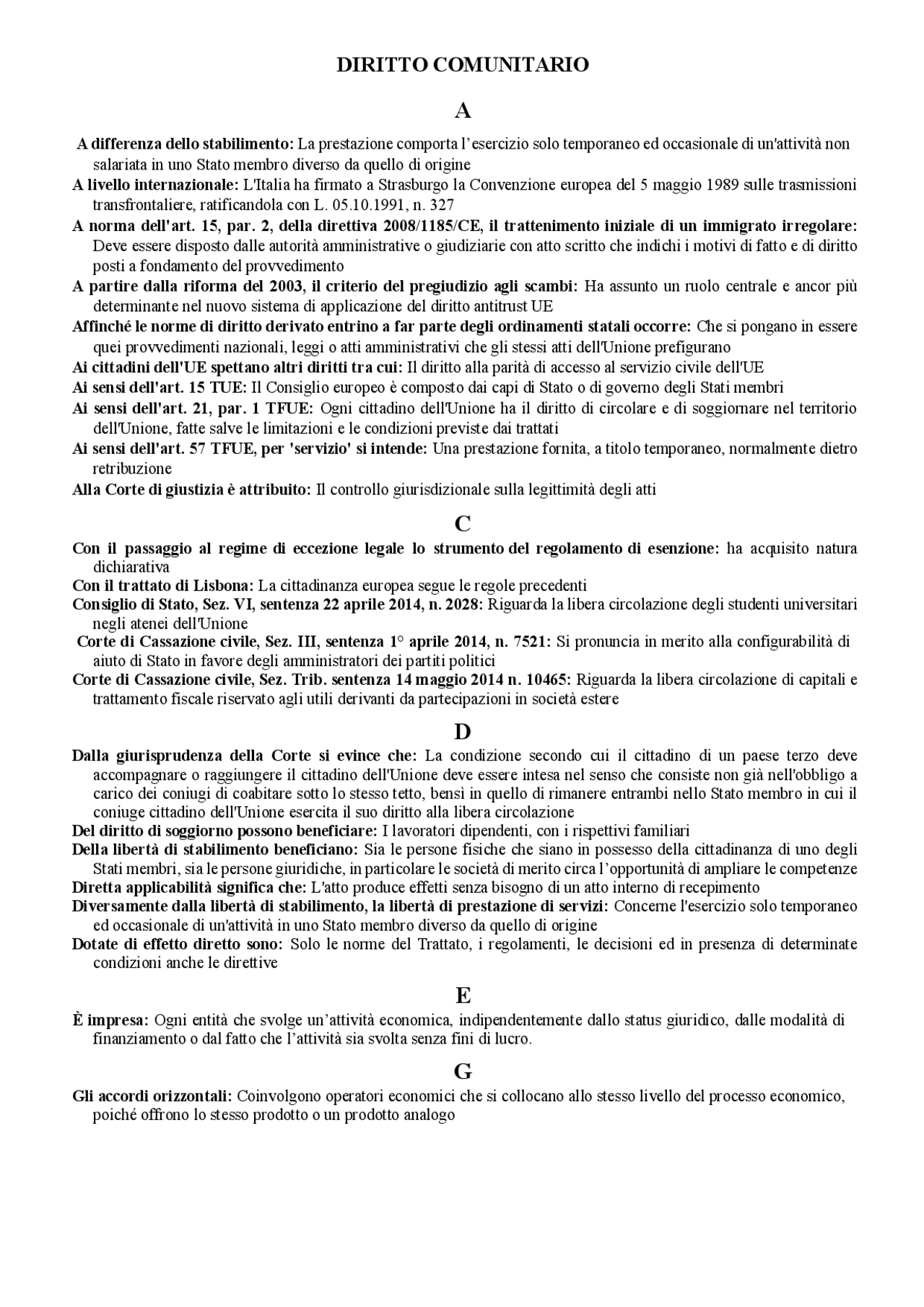 PROVA D'ESAME DIRITTO COMUNITARIO - Docsity