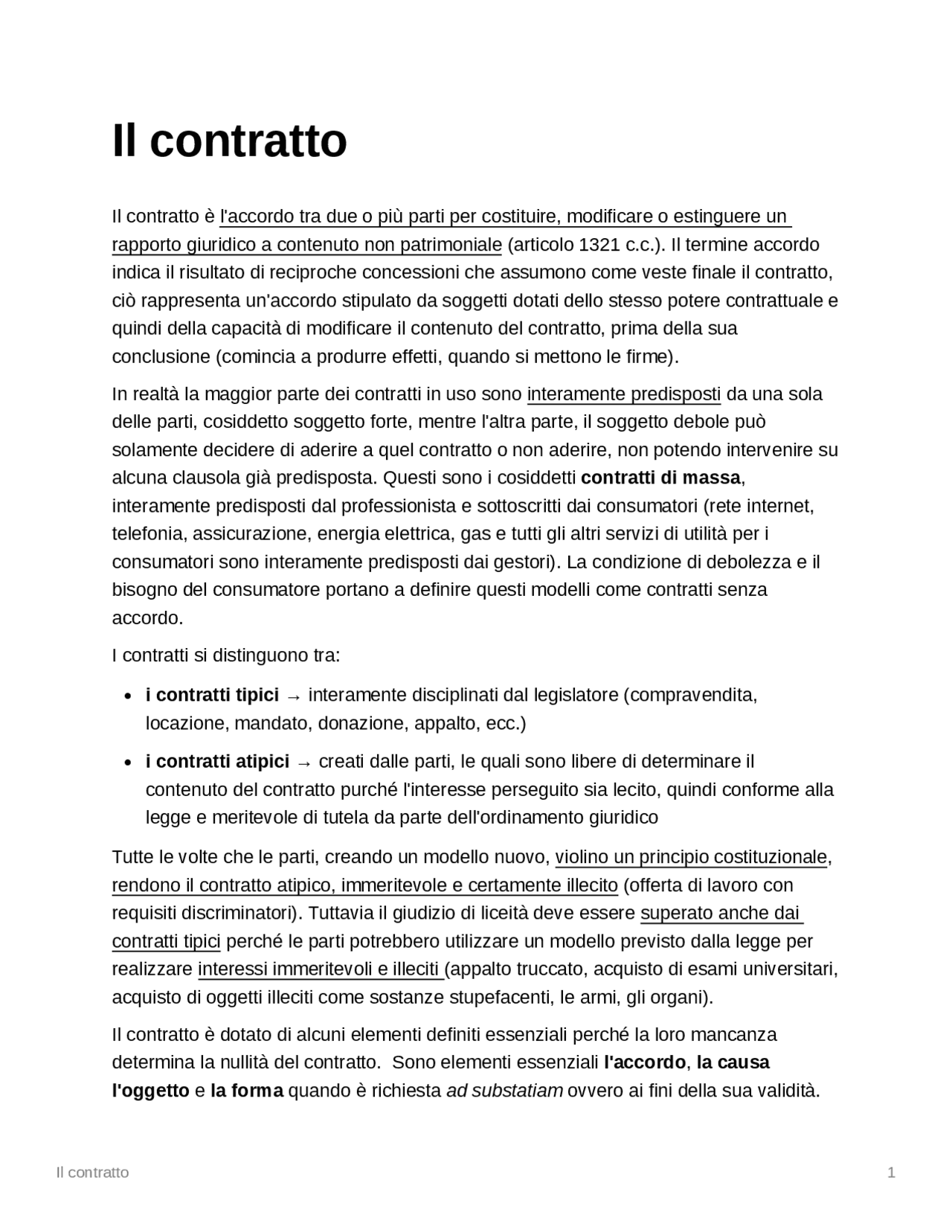 Il Contratto - Diritto privato Unibg 2021/2022 - Docsity
