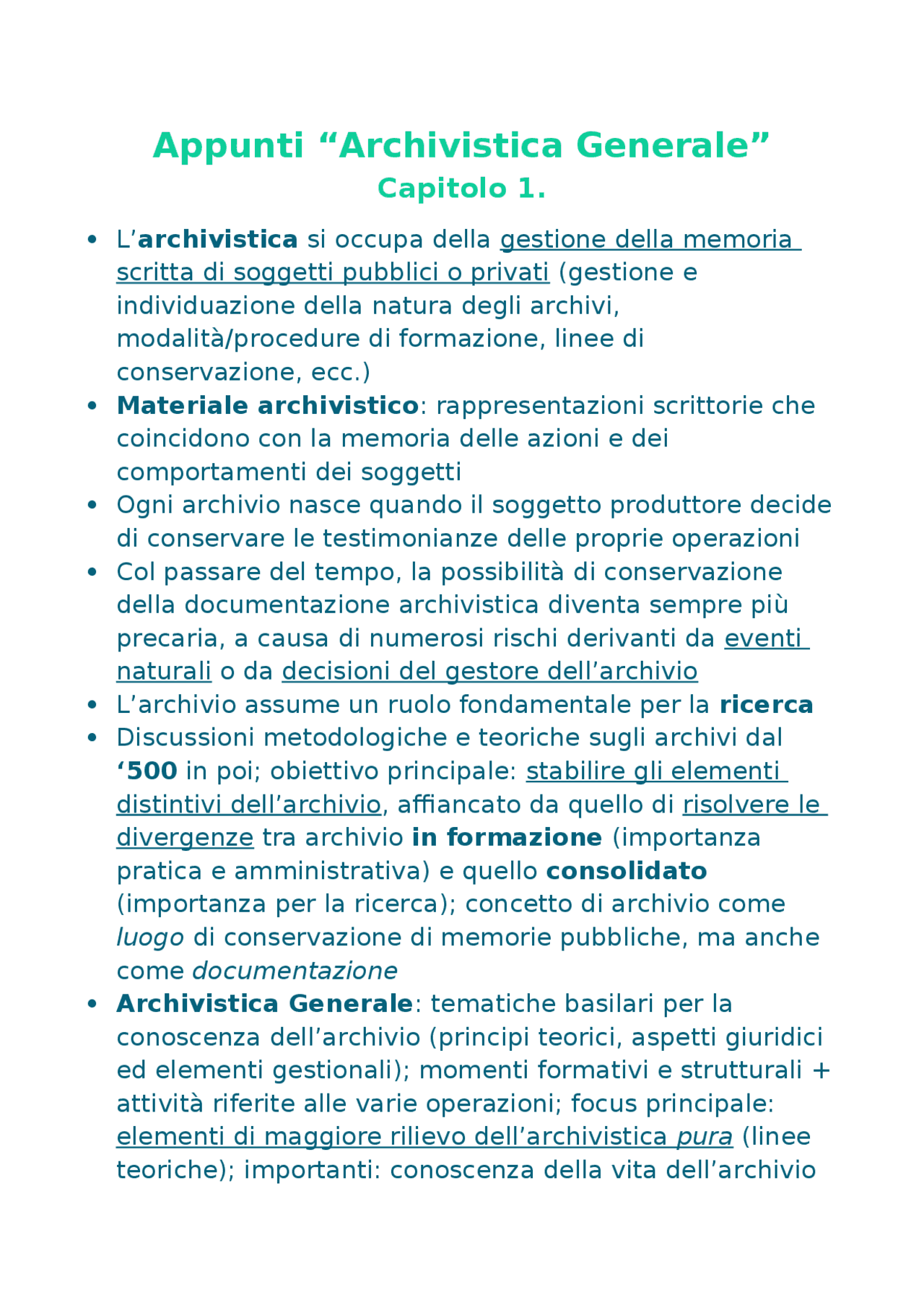 Appunti del libro Archivistica generale | Appunti di Archivistica | Docsity