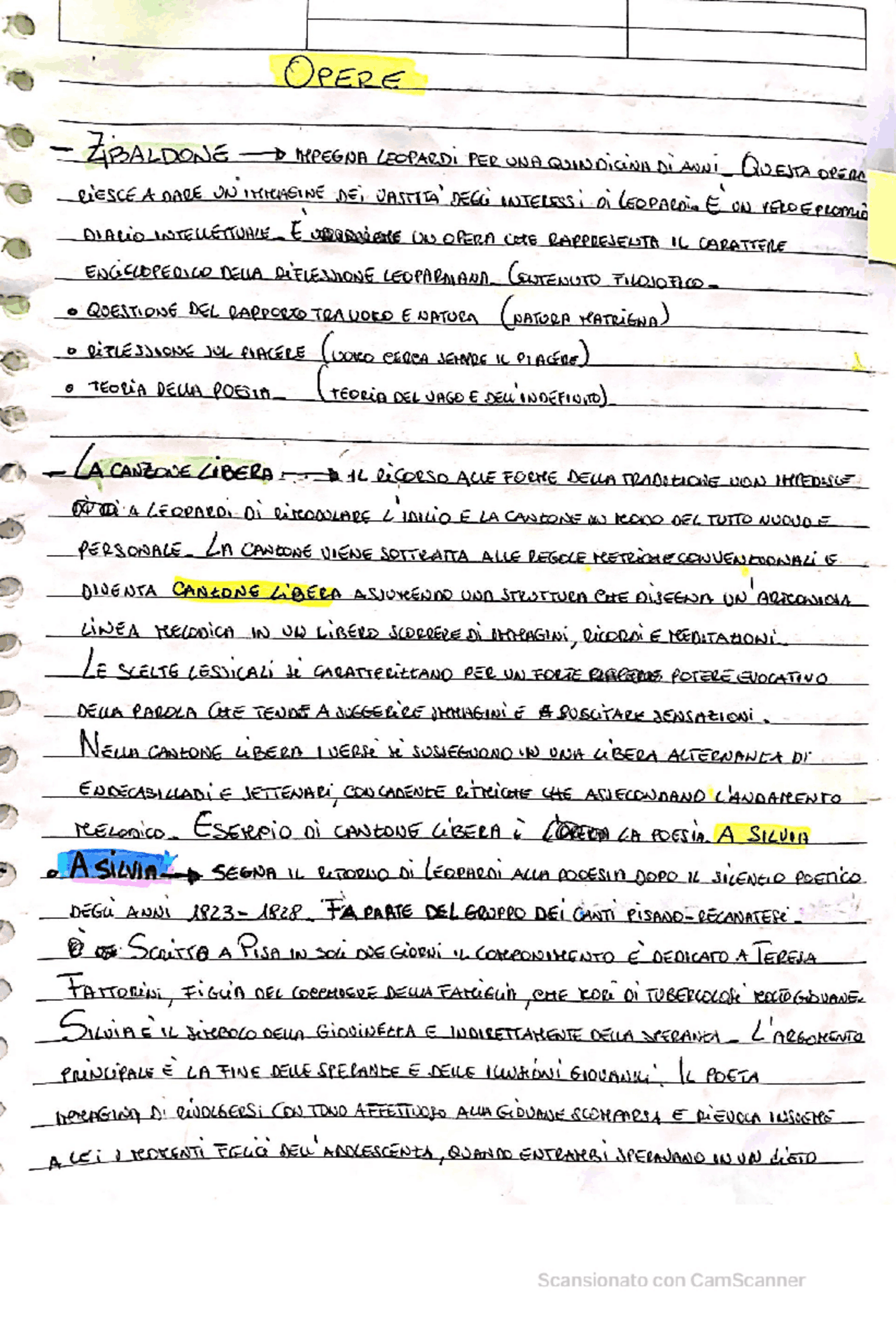 Spiegazione Opere Di Leopardi Appunti Di Italiano Docsity