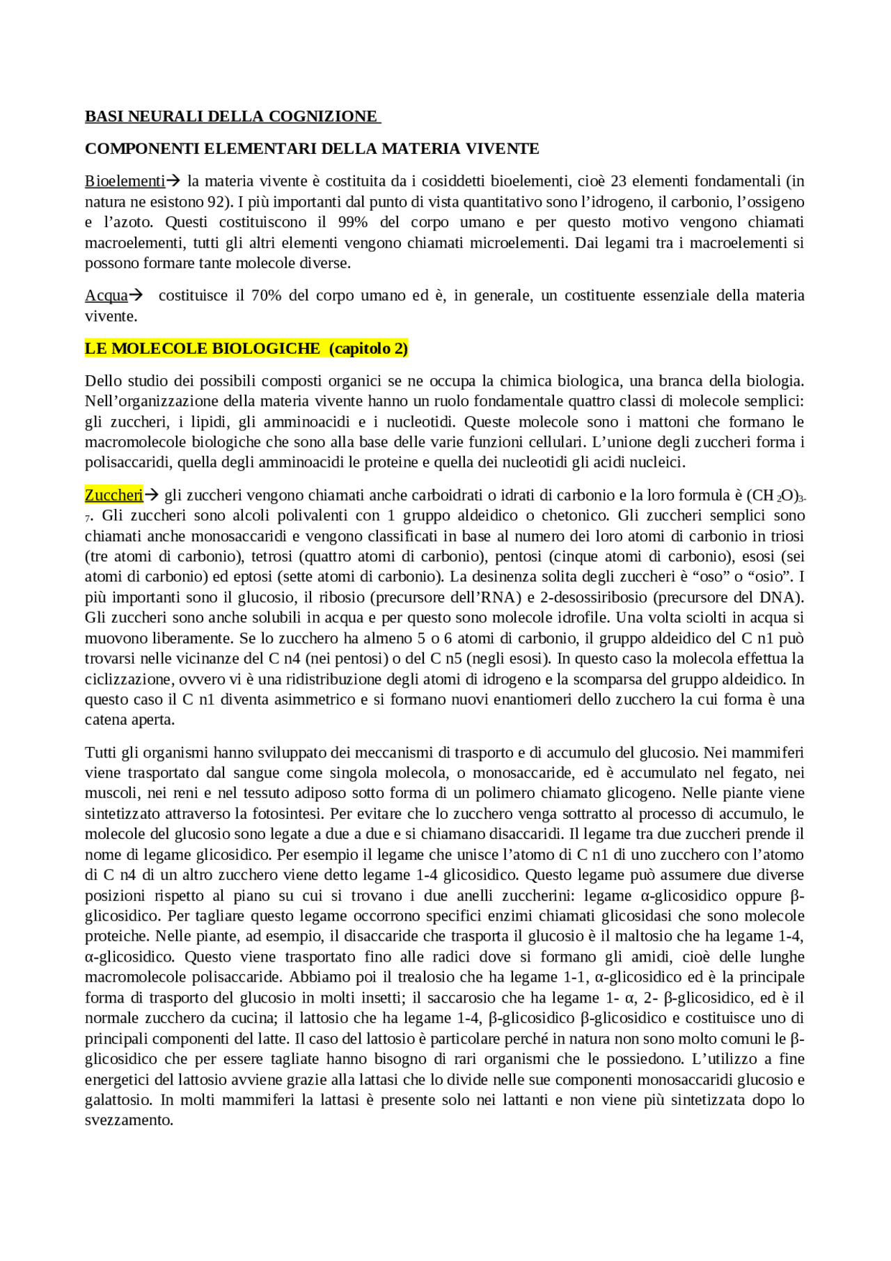 Basi Neurali Della Cognizione Docsity